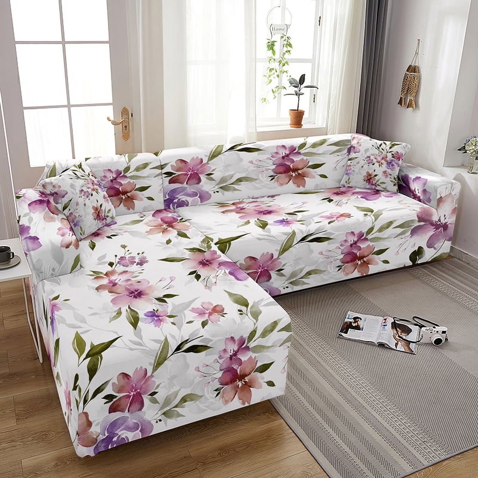 Elegant Flowers Pattern Elastic Sofa Covers Washable Stretch Slipcover ...