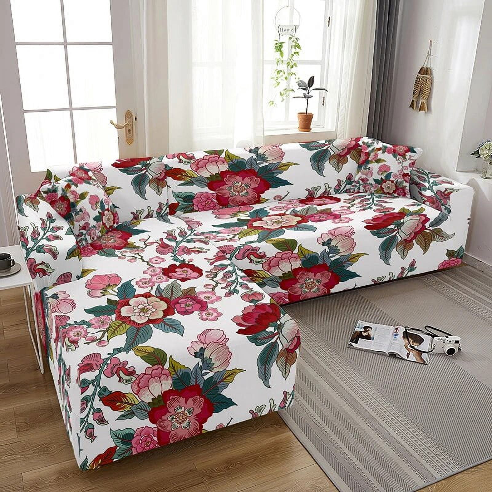 Elegant Flowers Pattern Elastic Sofa Covers Washable Stretch Slipcover ...