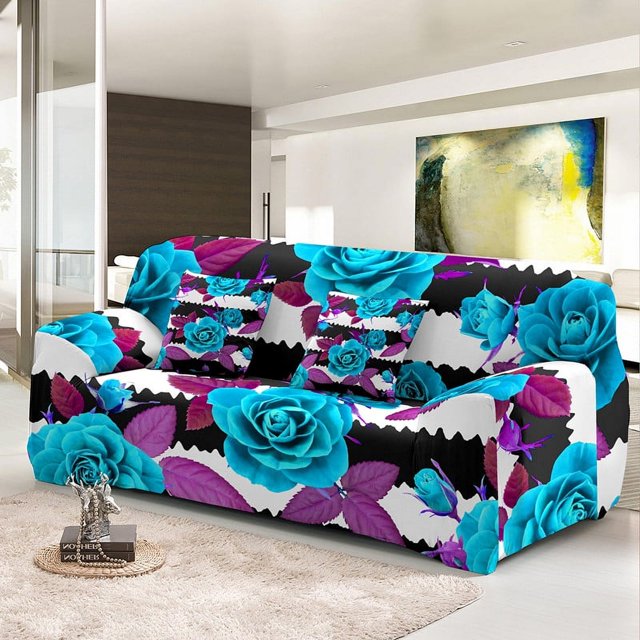 Elegant Flowers Pattern Elastic Sofa Covers for Living Room Modern Sectional Corner Slipcovers ...