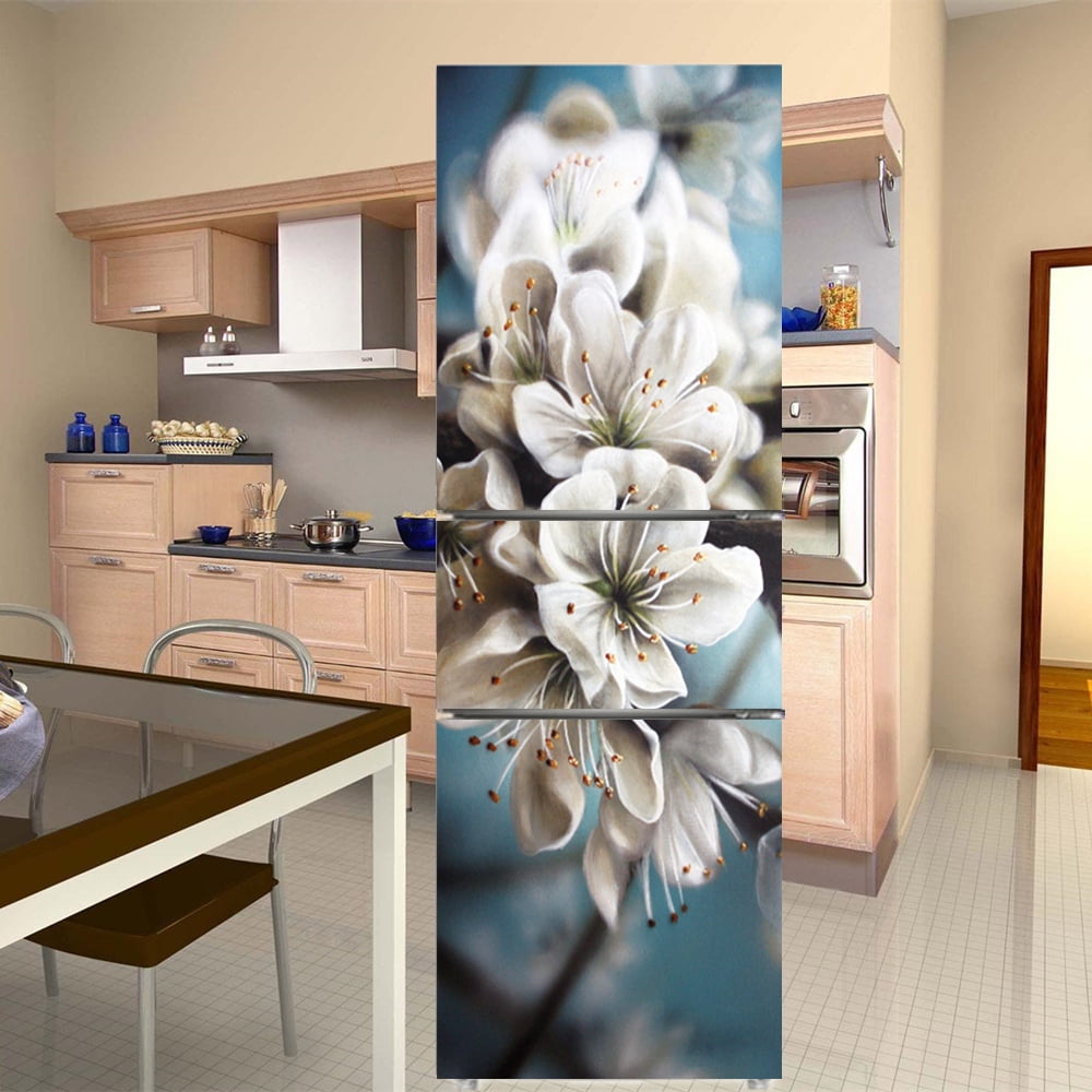 Elegant Flowers White Flower Wall Stickers Fridge Door Decorations Self ...
