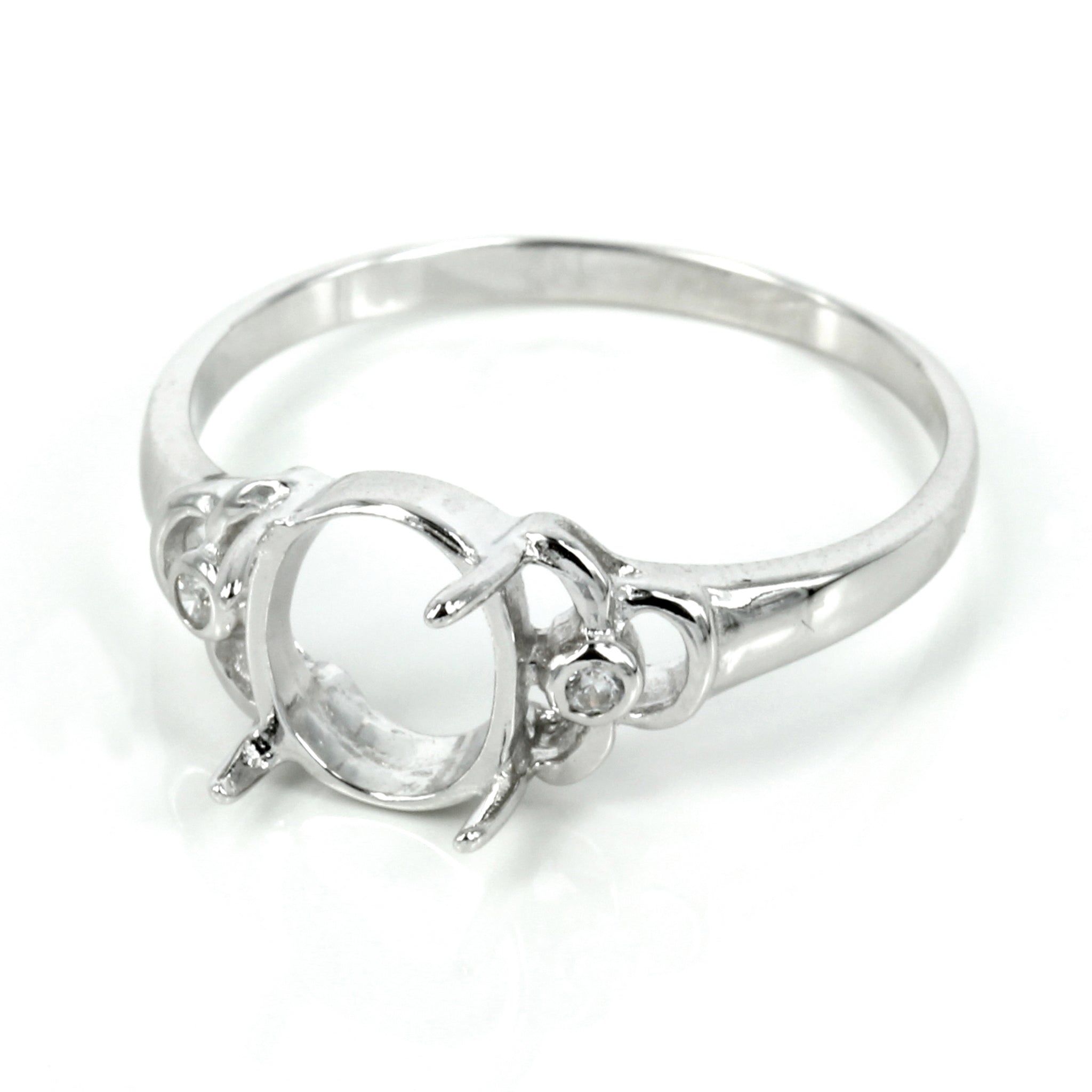 Elegant Framed Oval Ring Setting with CZ's and Oval Prongs Mounting in ...
