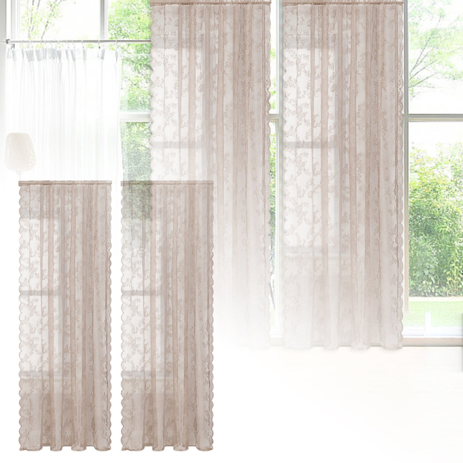 Elegant French Lace Window Curtain Panel Sheer Semi Transparent Drape ...