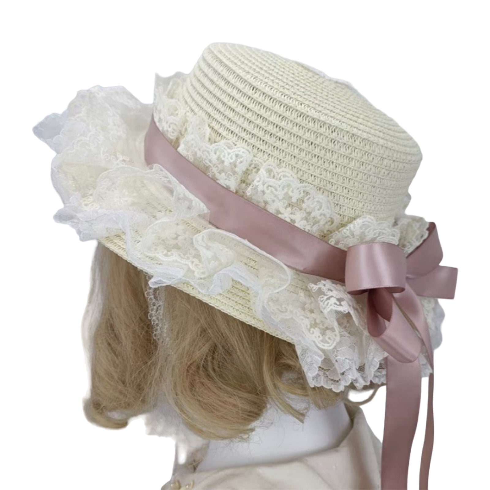 Elegant French Styles Sun Hat Lace Trim Bowknot Straw Bonnet Hat For ...