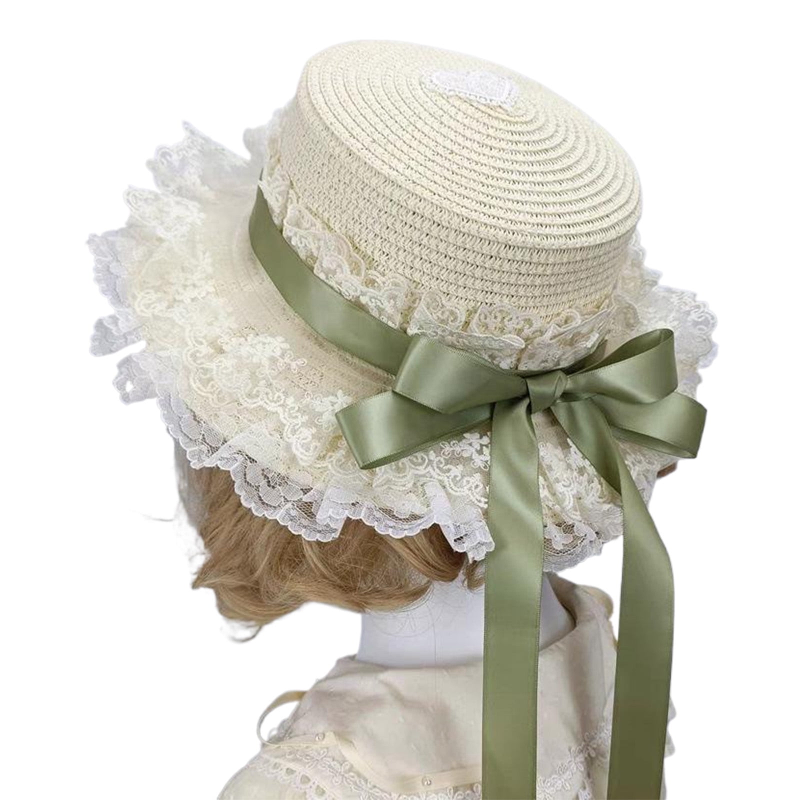 Elegant French Styles Sun Hat Lace Trim Bowknot Straw Bonnet Hat For ...