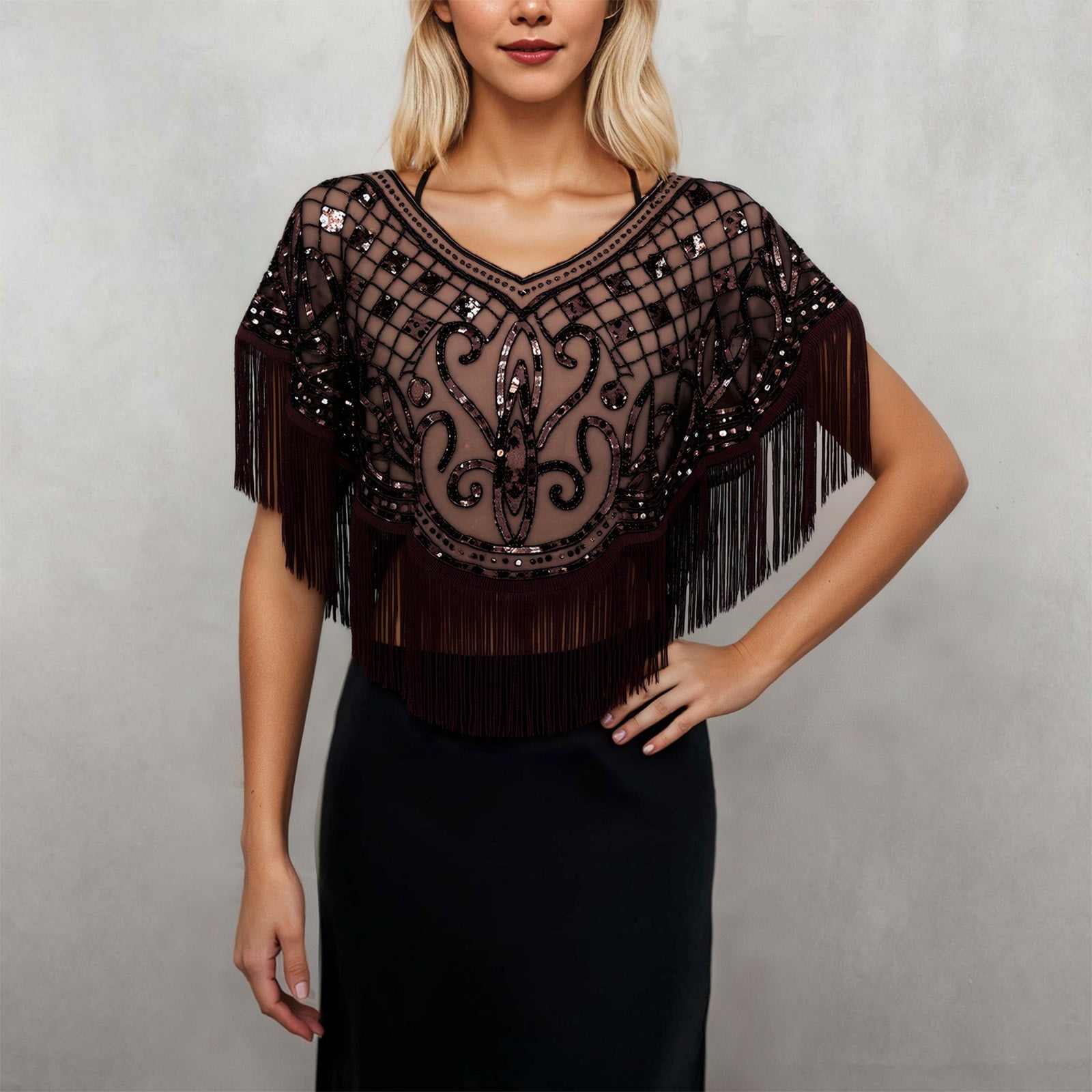 Elegant Fringe Sequin Shawl Wrap for Evening Gown Party Dress Formal ...