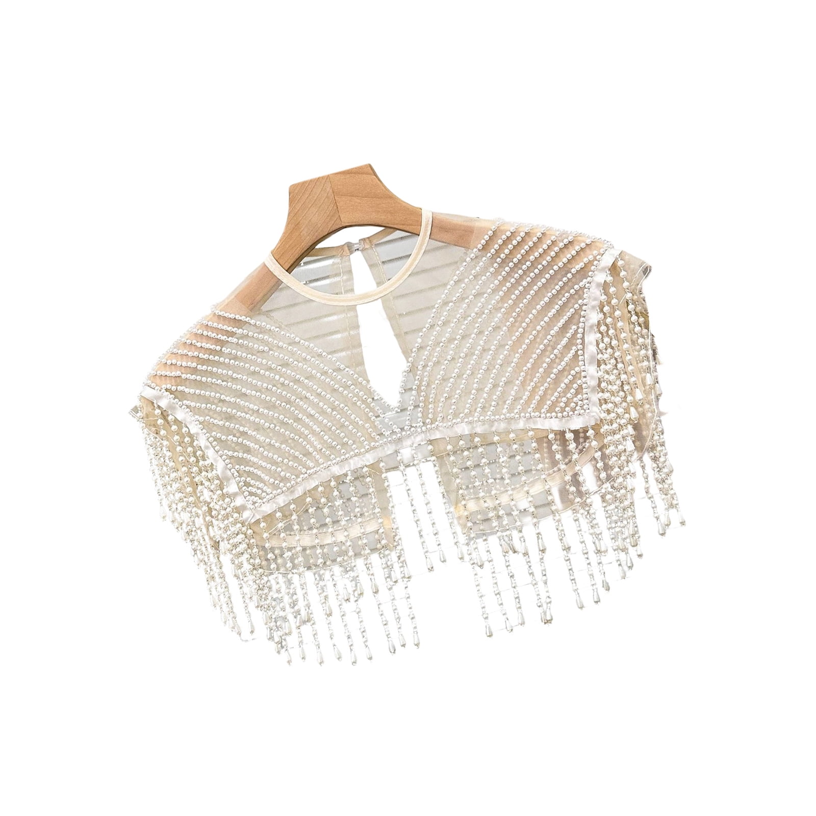 Elegant Fringed Collar Neckwear Seethrough Fabric Shawl Wrap With ...