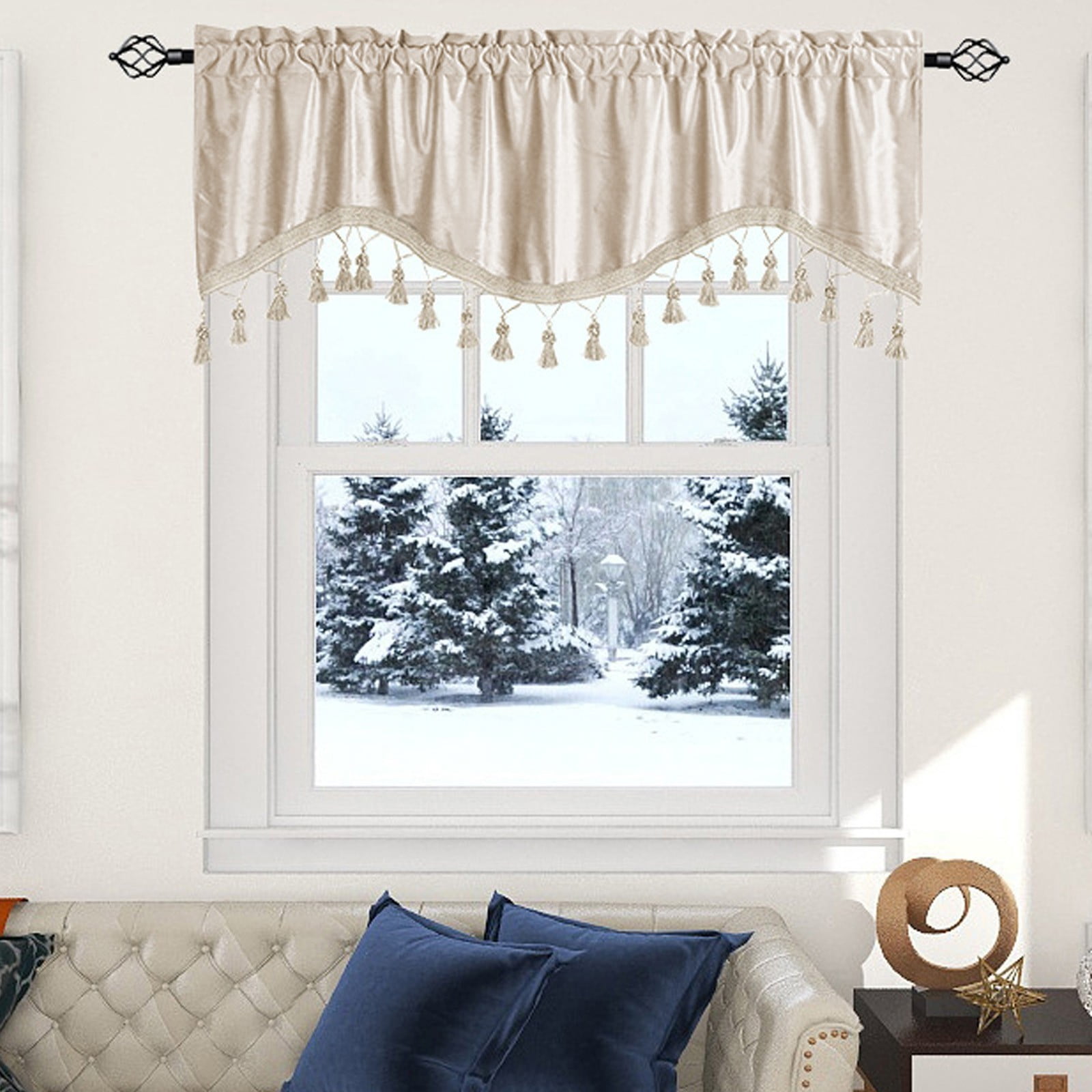 Elegant Fringed Window Curtains, Patterned Rod Pocket Panels for Living ...