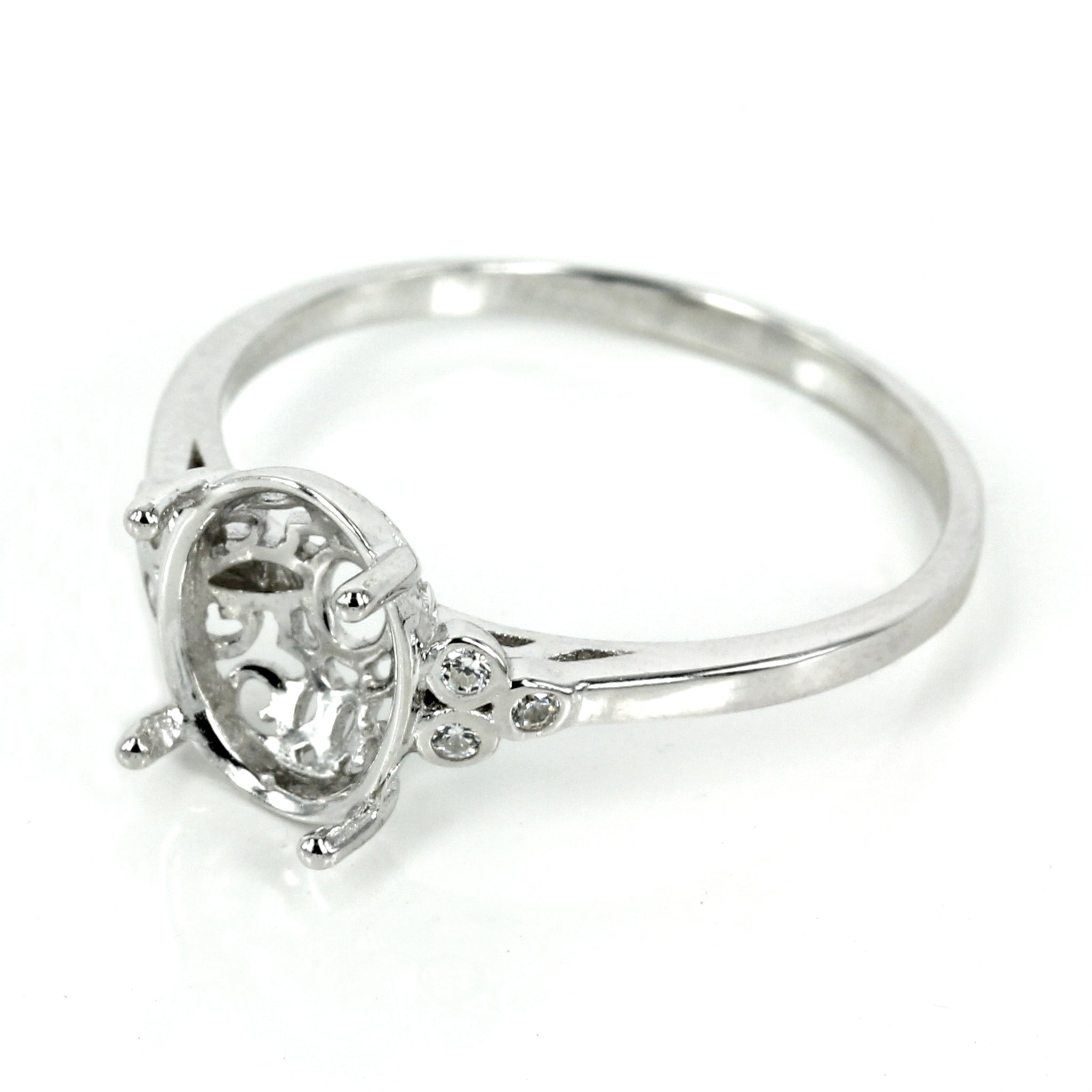 Elegant Gallery Style Basket Ring Setting with Trios of CZ's and Oval ...