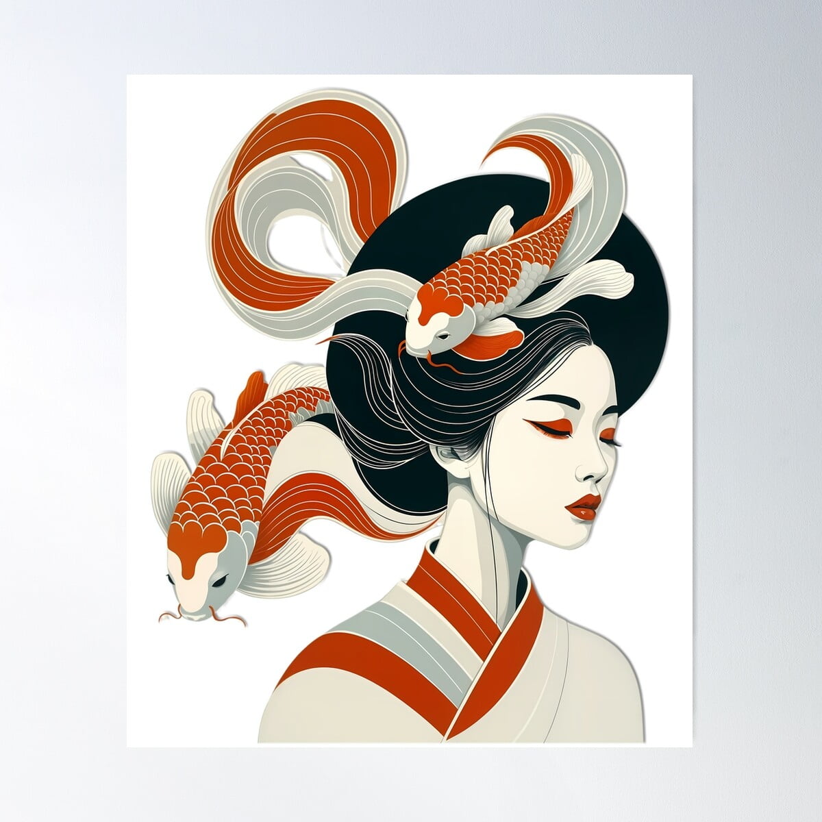 Elegant Geisha With Koi Fish Art - Japanese Culture Illustration Poster ...