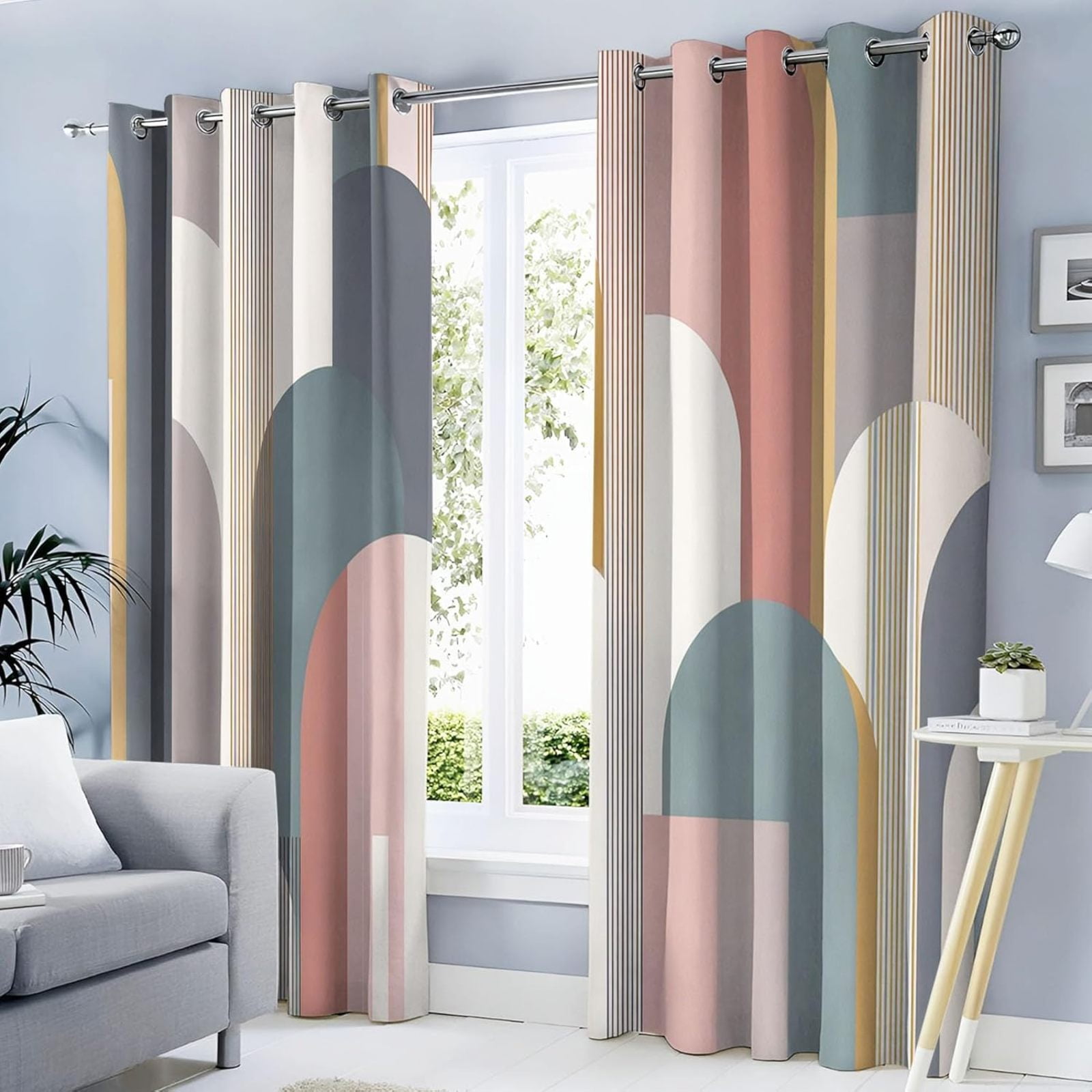 Elegant Geometric Curtains Blackout Simple Medieval Darkening Curtain ...