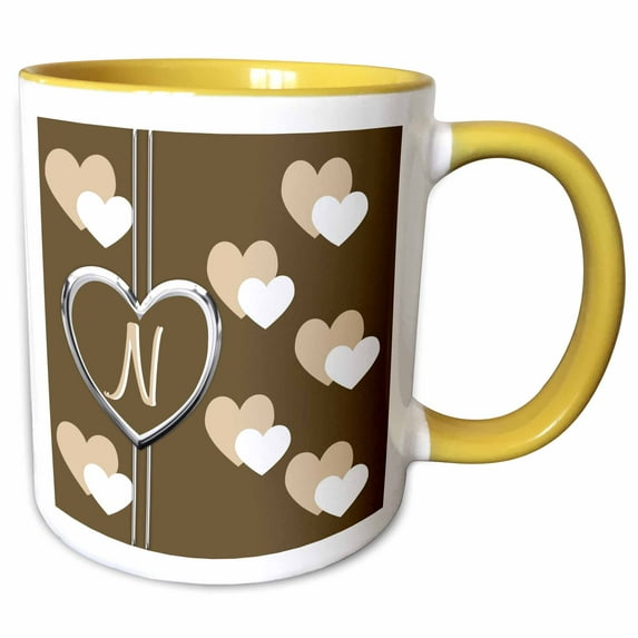 3drose, Elegant Geometric Earth Tone Hearts Pattern Monogram Letter N ...