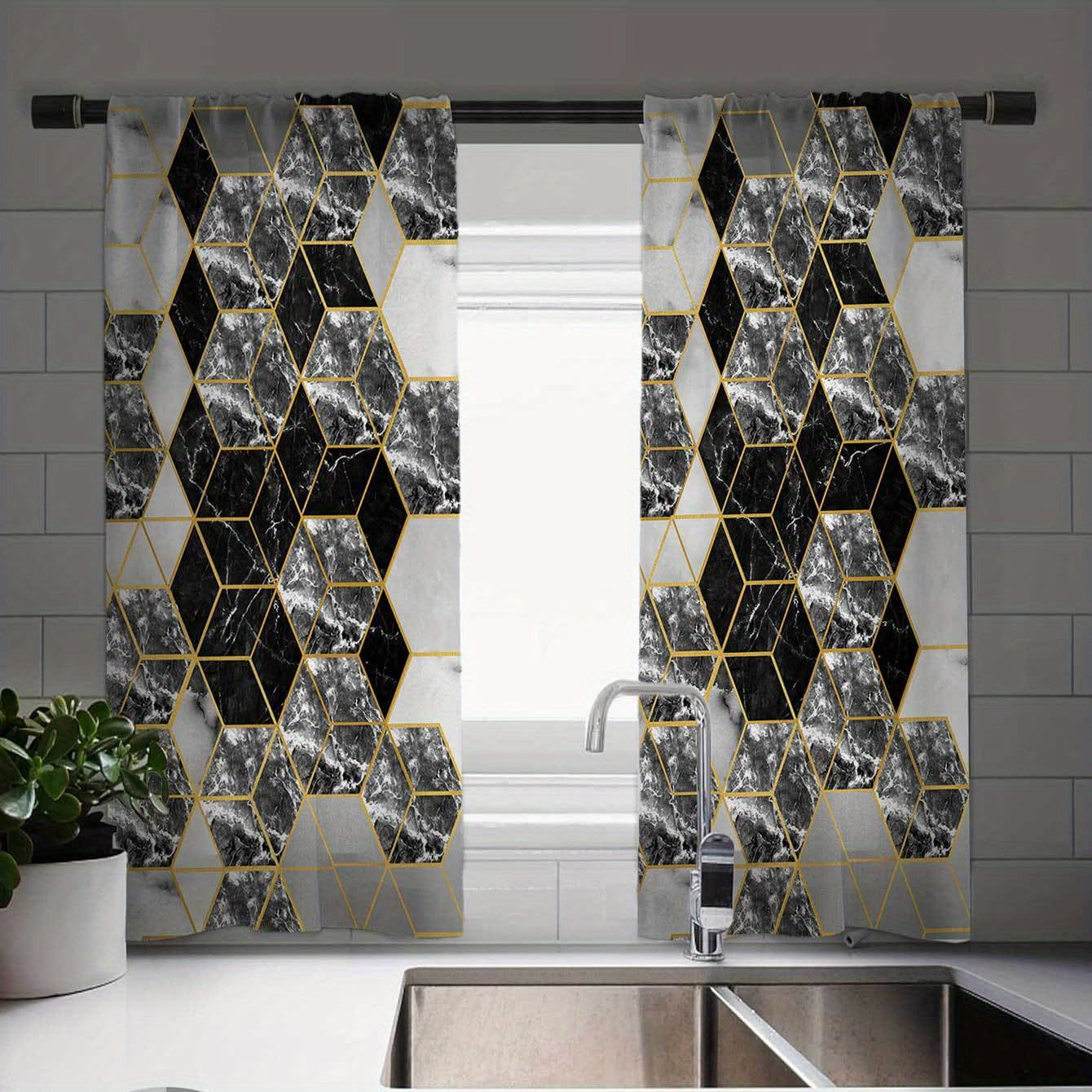 Elegant Geometric Print Kitchen Curtains Charming European Design ...