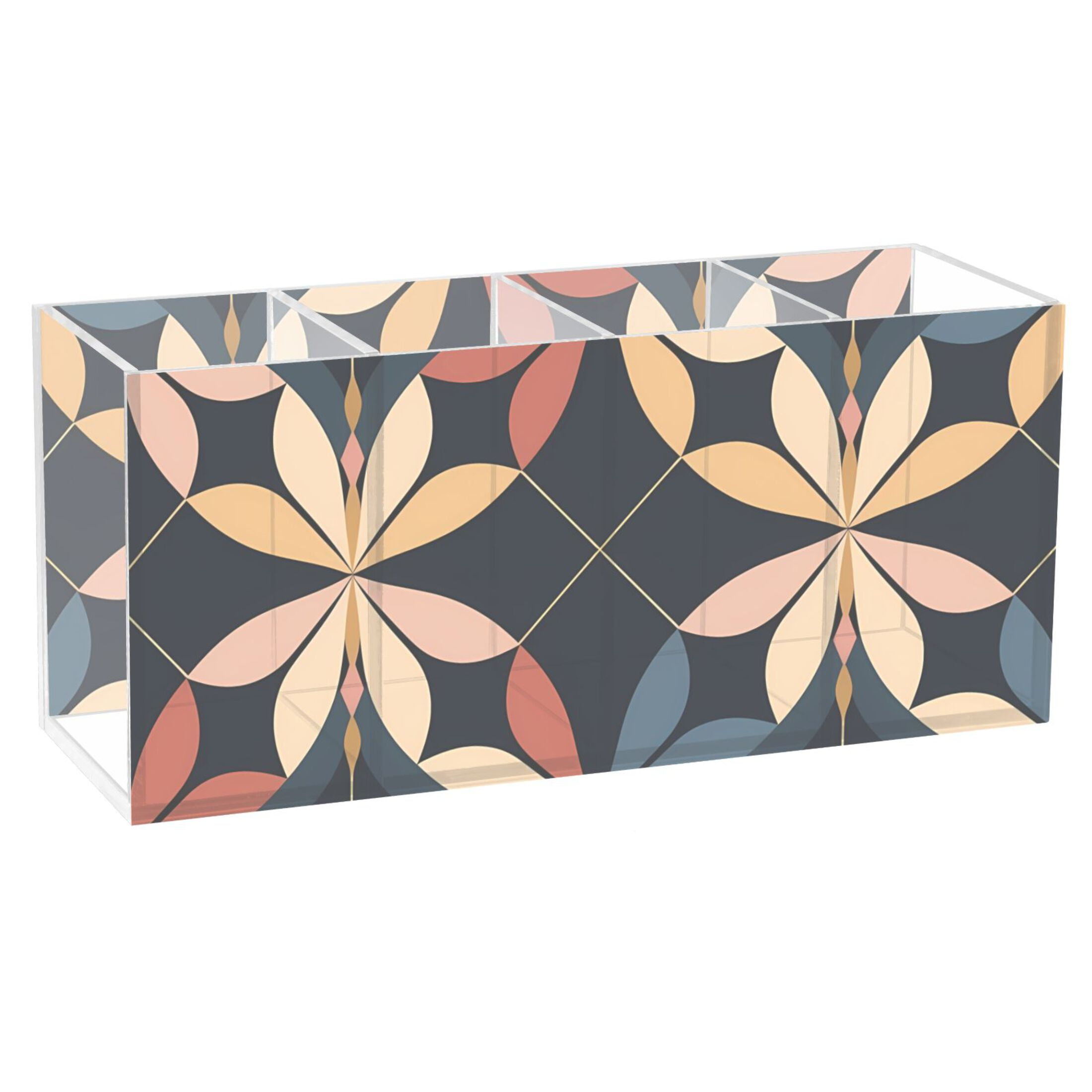 Elegant Geometric Shapes Acrylic Pencil Pen Holder Cup 4 Compartments ...