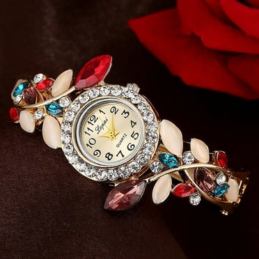 Gold Metal Crystal Band Large Face Women's Bangle Cuff Watch - Walmart.com