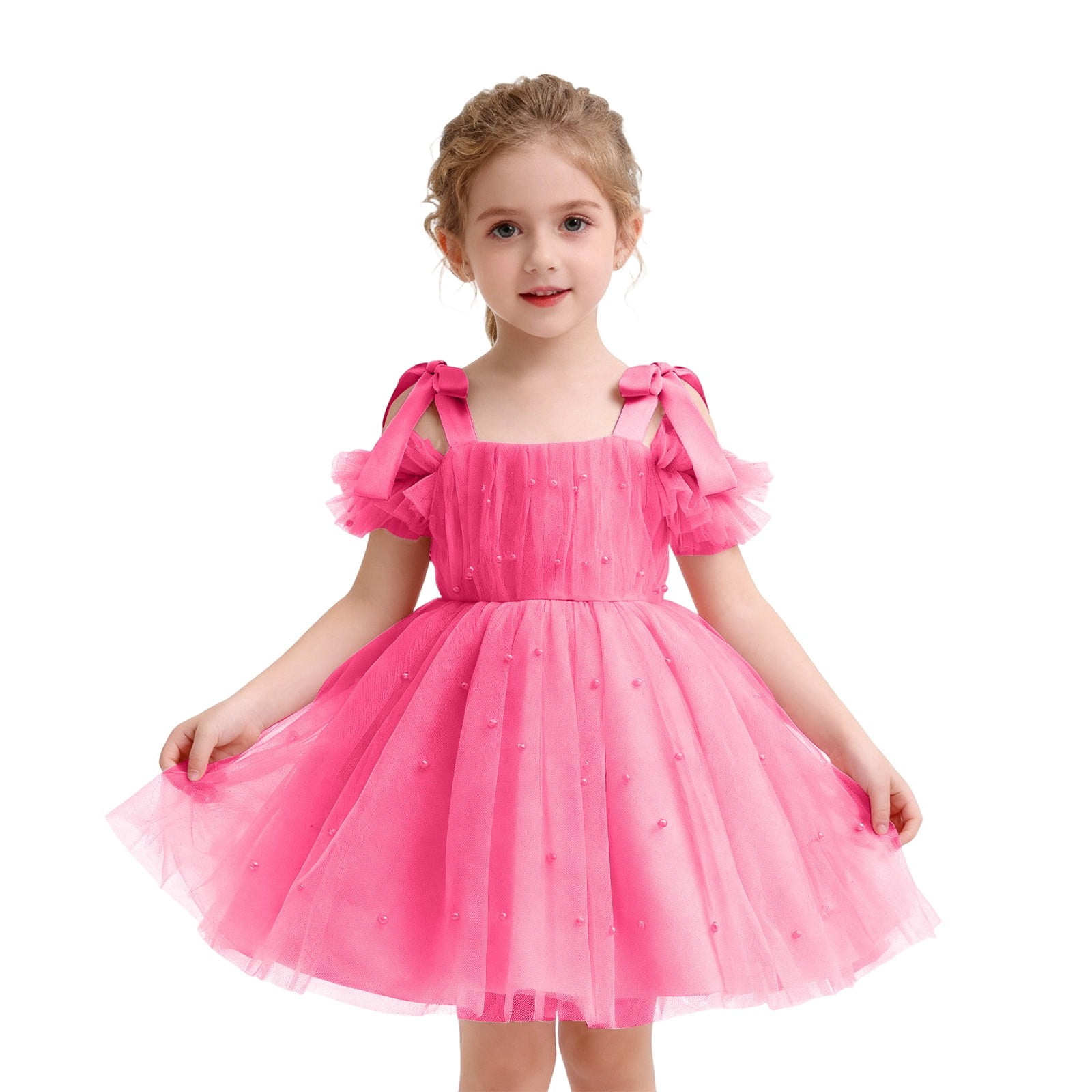 Elegant Girls Dress With Bow Tie Sash Delicate Spaghetti Strap Party ...