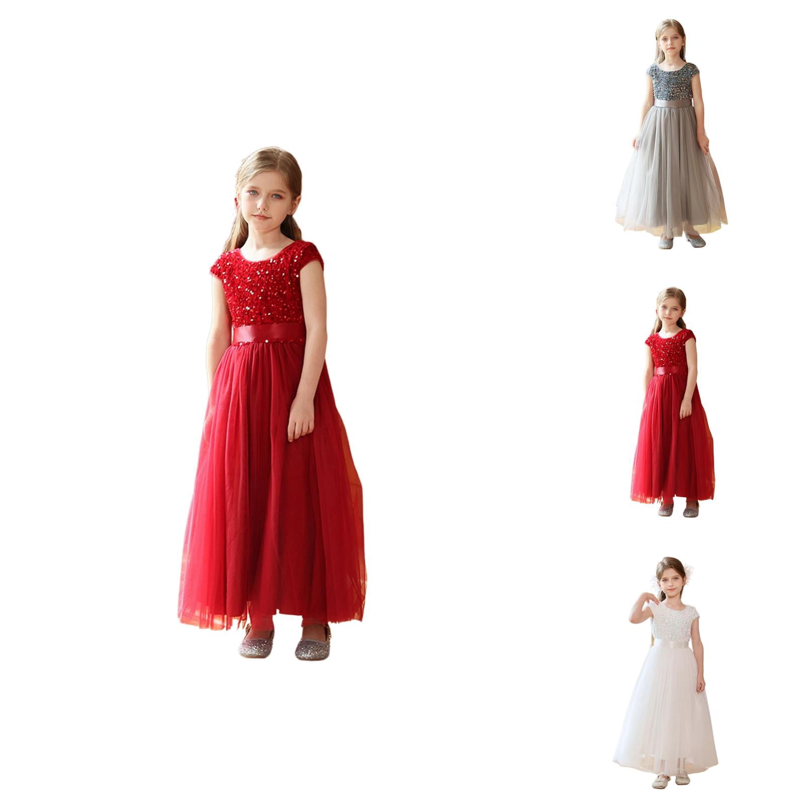 Elegant Girls Formal Tutu Gown with Skirt, Sash and Bow Ruffle Layered ...