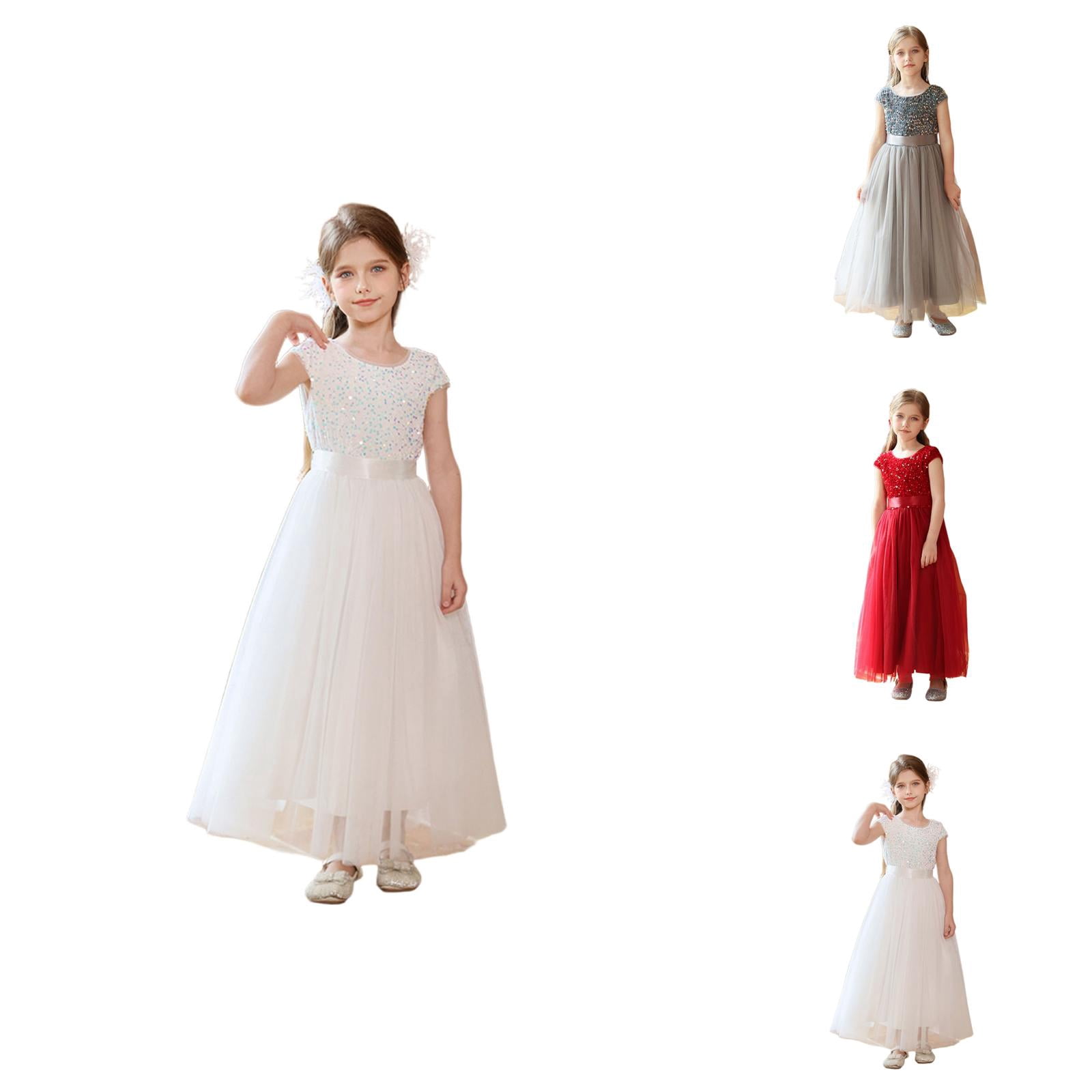 Elegant Girls Formal Tutu Gown with Skirt, Sash and Bow Ruffle Layered ...