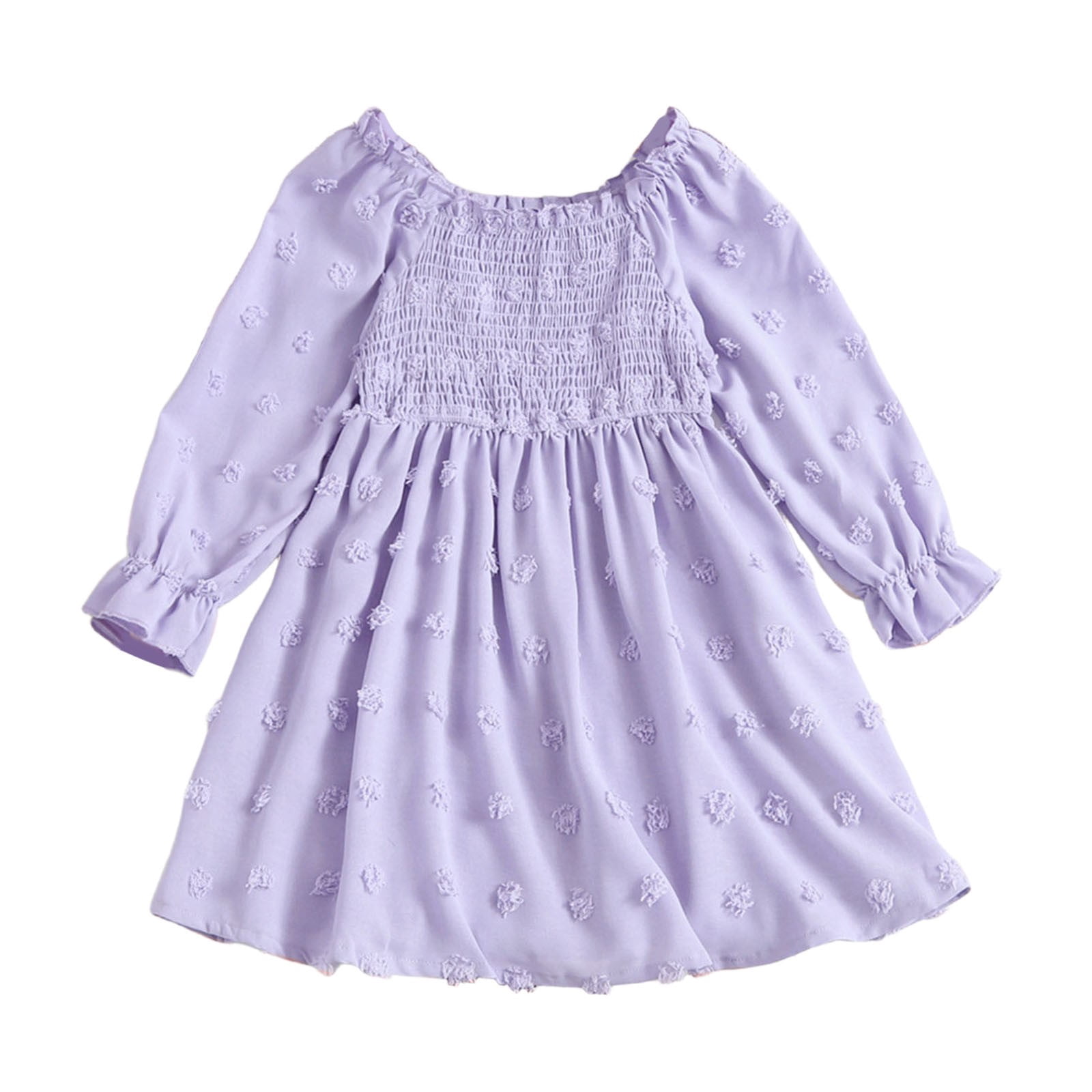 Elegant Girls Long Sleeve Smocked Tiered Dress With Square Neckline ...