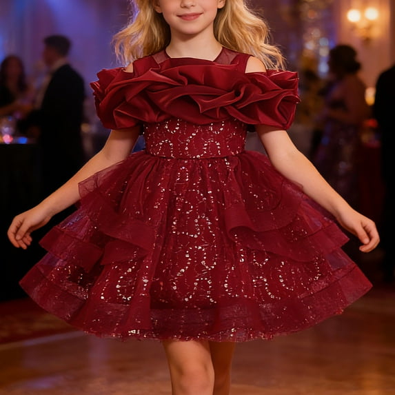 Elegant Girls Pageant Gown Puffy Sleeve Dress for Performance Recital ...