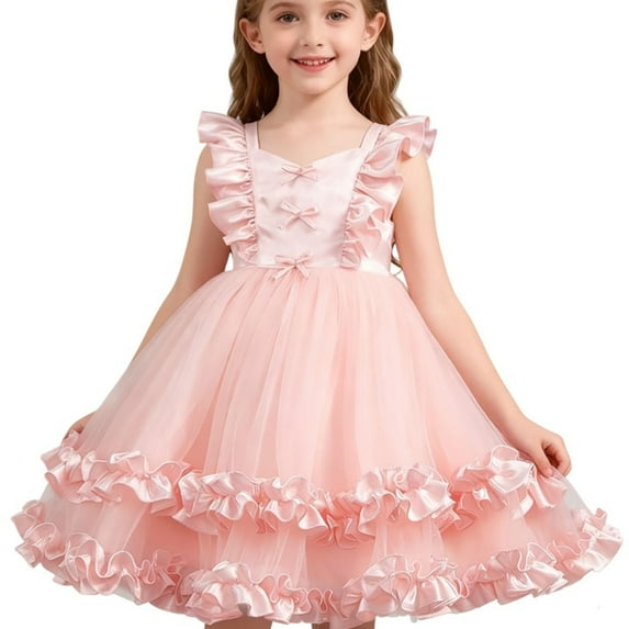 Elegant Girls Party Dress With Puffed Sleeves And Flared Skirt For ...