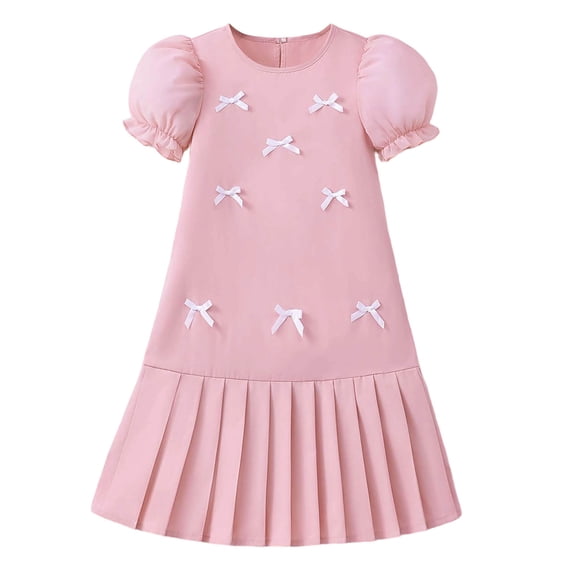 Elegant Girls Party Dress with Puff Sleeves, Bow Detail and Ruffle Hem ...