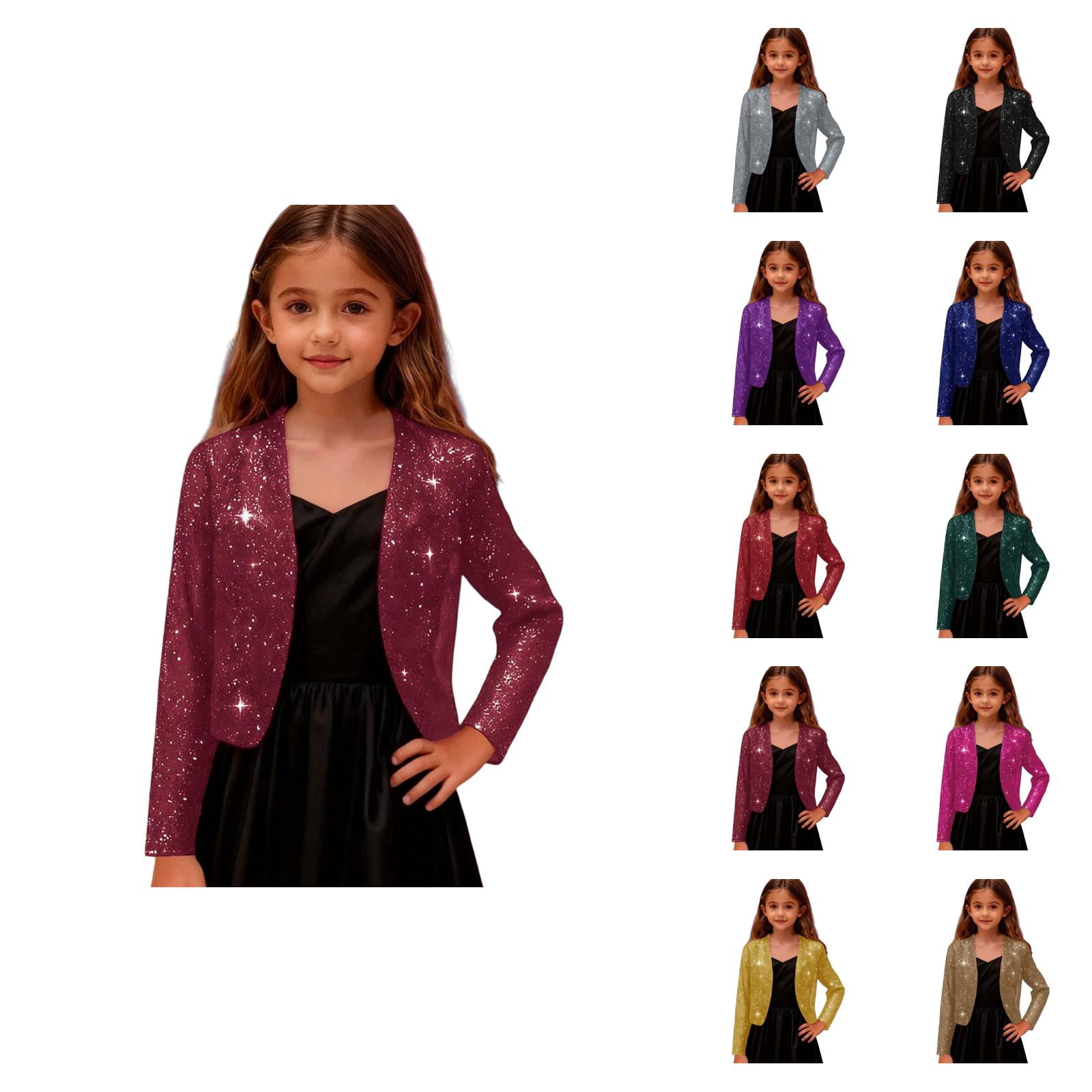Elegant Girls Satin Short Jacket with Print, Long Sleeve Bolero Shrug ...