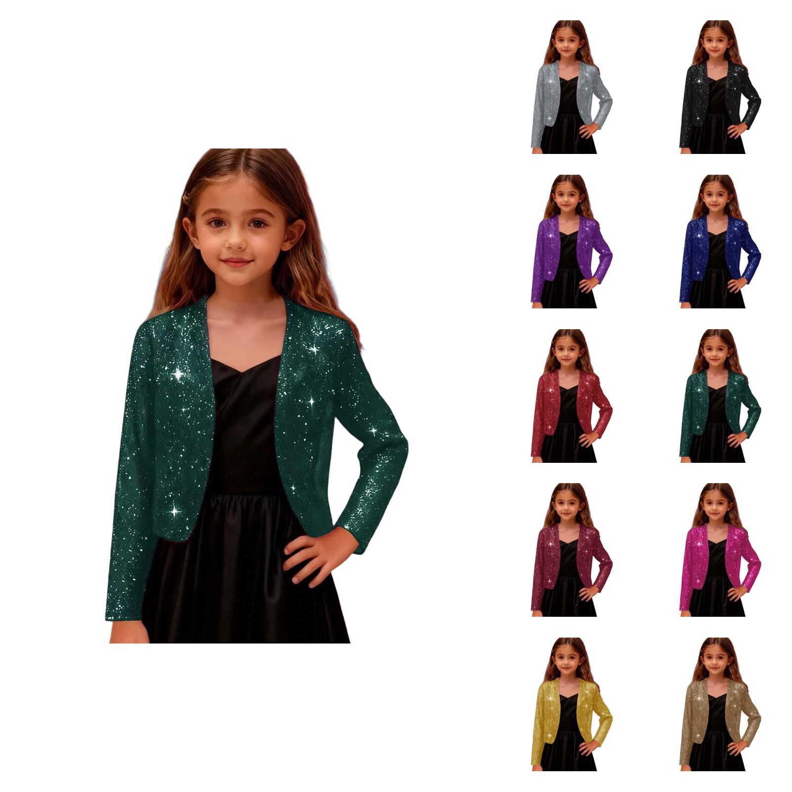 Elegant Girls Satin Short Jacket with Print, Long Sleeve Bolero Shrug ...
