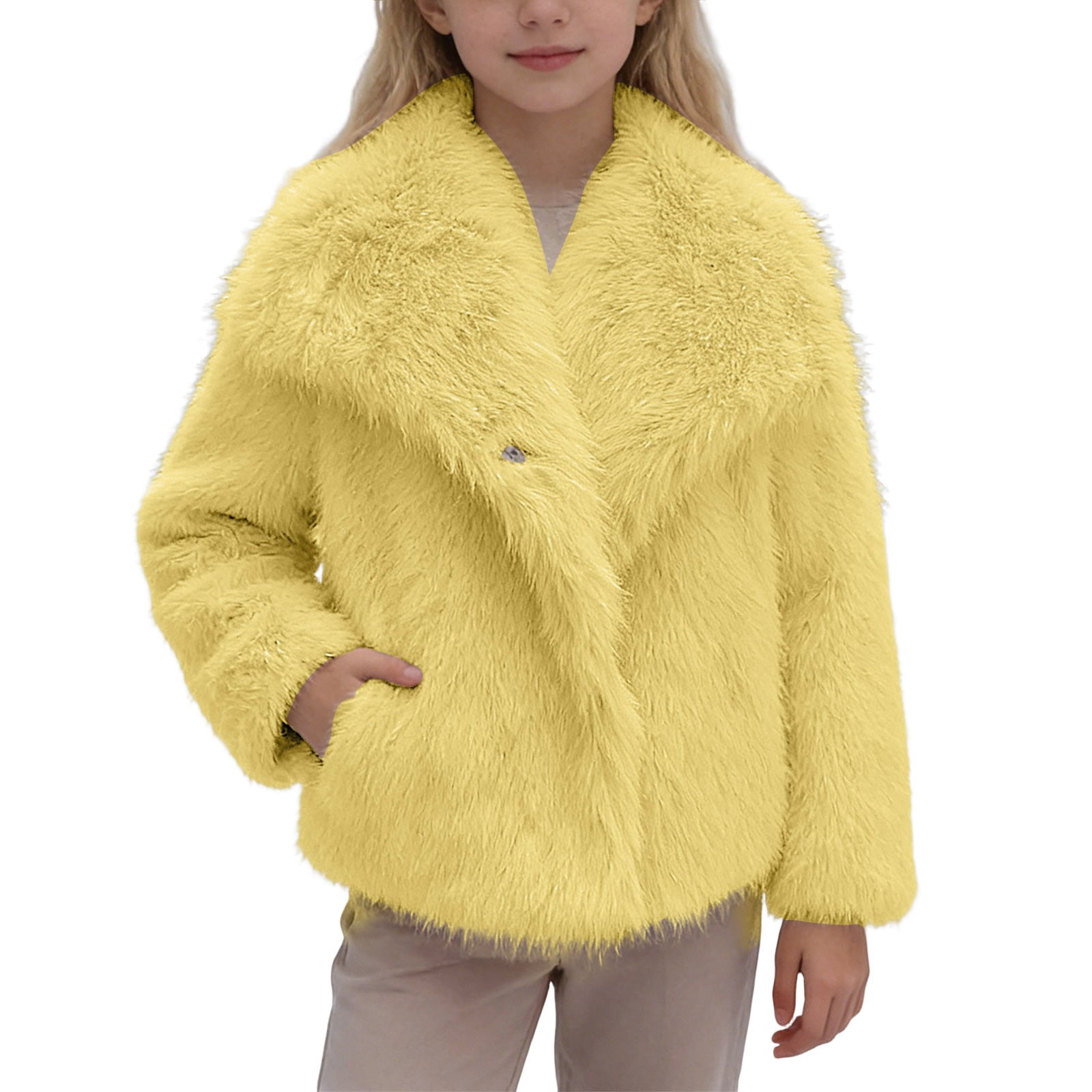Elegant Girls Winter Coat With Shawl Collar Soft Outerwear Jacket For ...