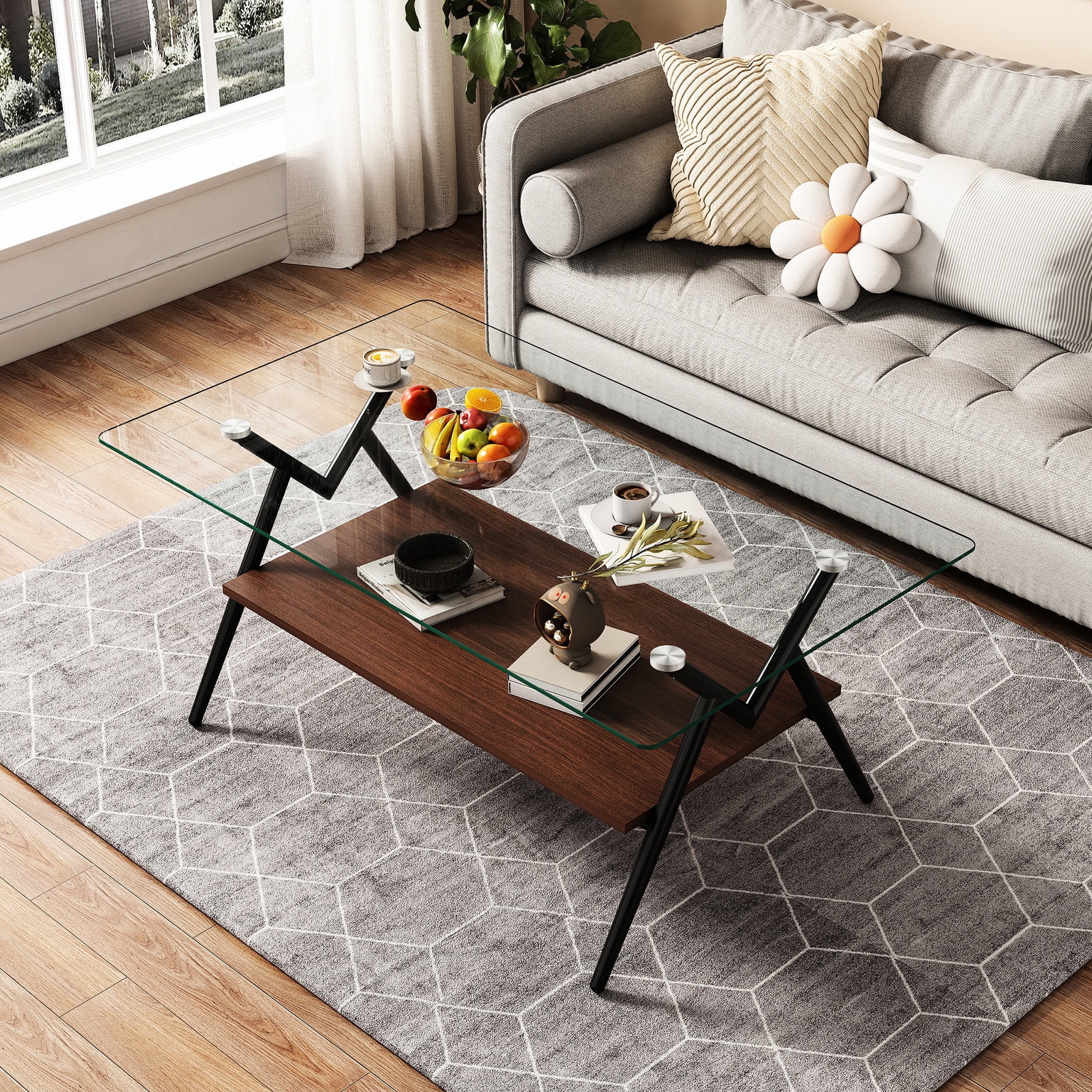 Transparent Tempered Glass Top, Sturdy Metal Legs Coffee Table - Adds ...