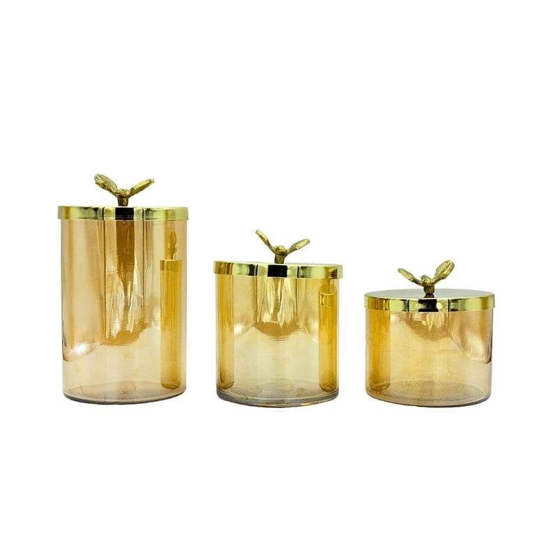 Elegant Glass Container Set – Three Golden Containers with Lustrous ...