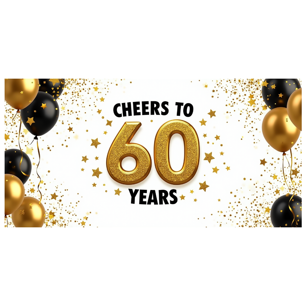 Elegant Glittery 60 Years Birthday Banner, Cheers to 60 Design with ...