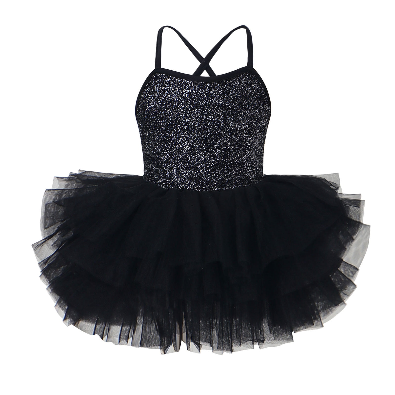 Elegant Glittery Black Ballet Outfit for Young Performers, Sleeveless ...