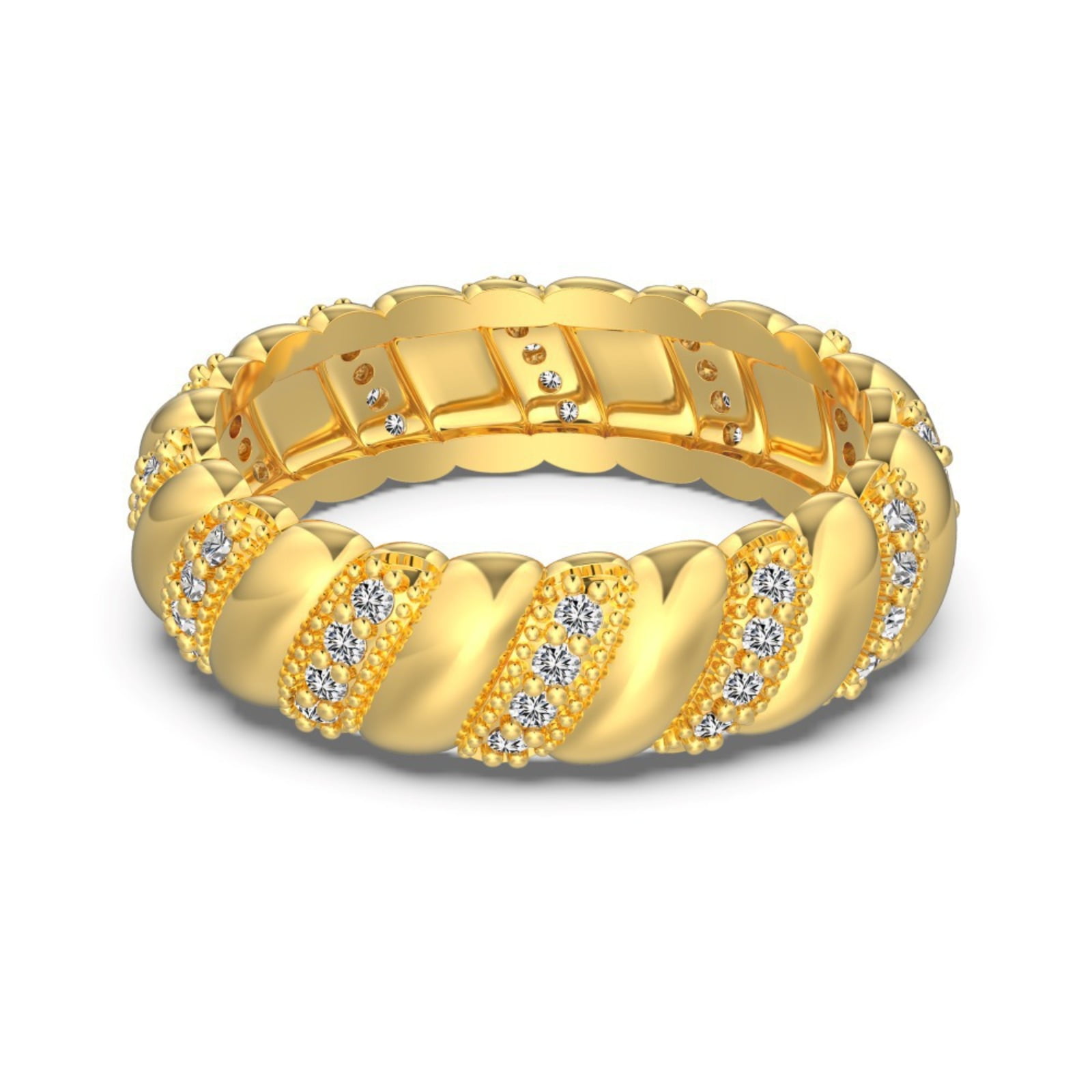 Elegant Gold Eternity Band Rings for Women 5A CZ Simulated Diamond Wedding Bands 925 Sterling ...
