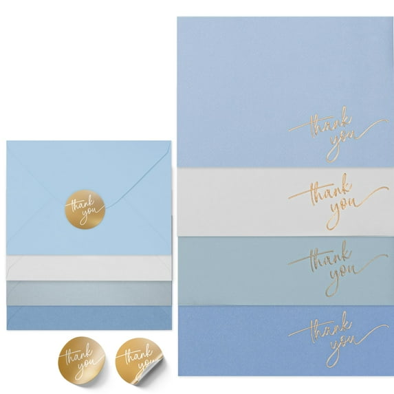Elegant Gold Foil Thank You Cards Set of 40, 5 by 3.5 Inch Blank Notes ...