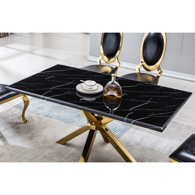 Elegant Gold Fusion Marble Dining Table - Walmart.com