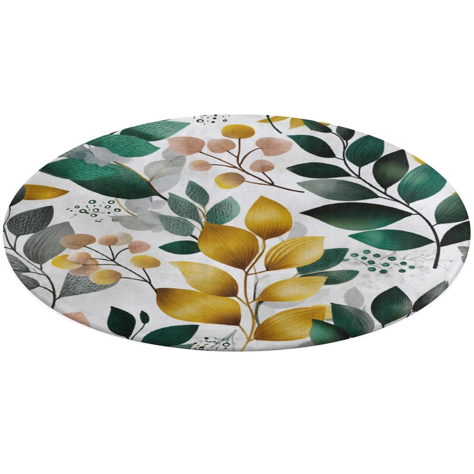 Elegant Gold Green Leaf Pattern Design Round Carpet Living Room Carpet ...