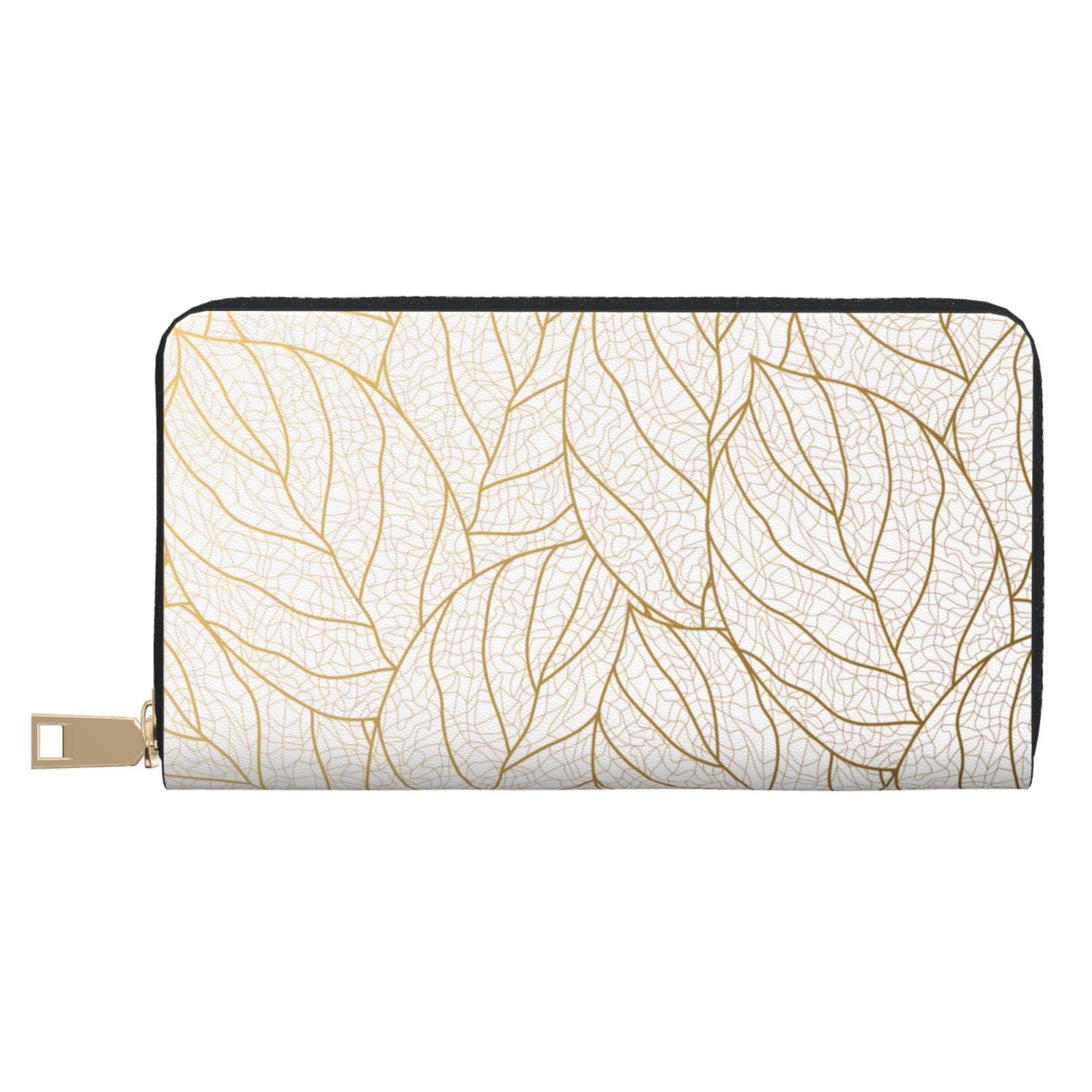 Elegant Gold Leaf Pattern Wallet Women, Leather Bifold Multi Card ...