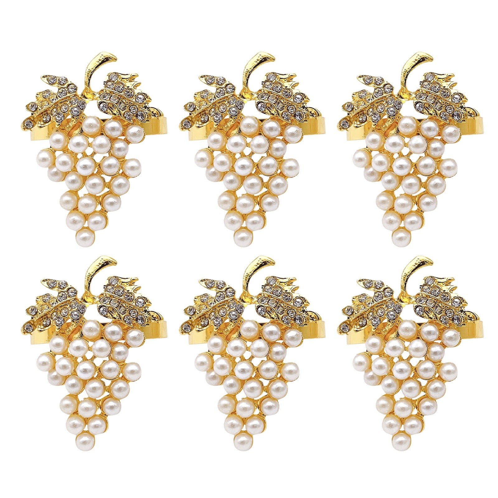 Elegant Gold-Plated Grape Design Napkin Rings with Faux Pearls and ...
