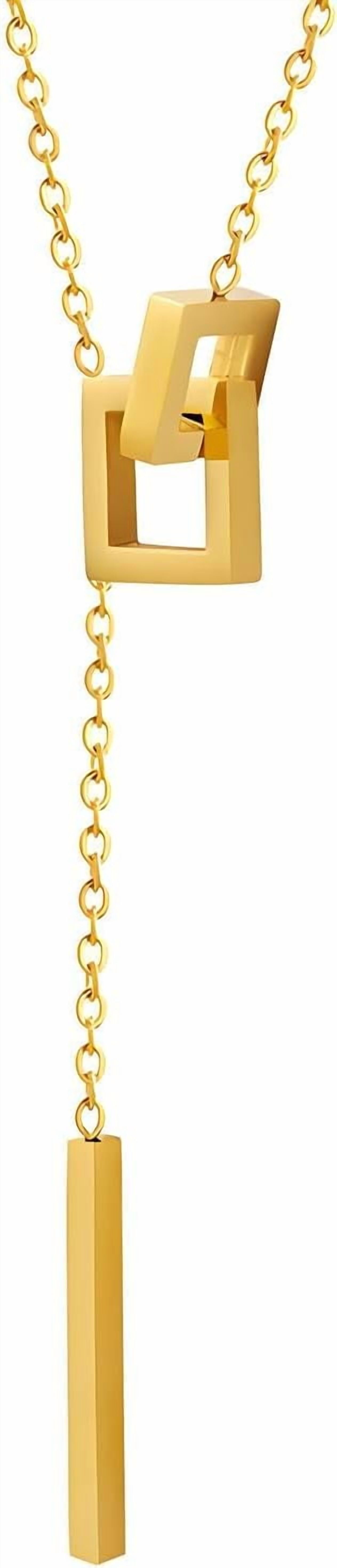 Elegant Gold Plated Interlocking Square and Rectangle Pendant Necklace ...