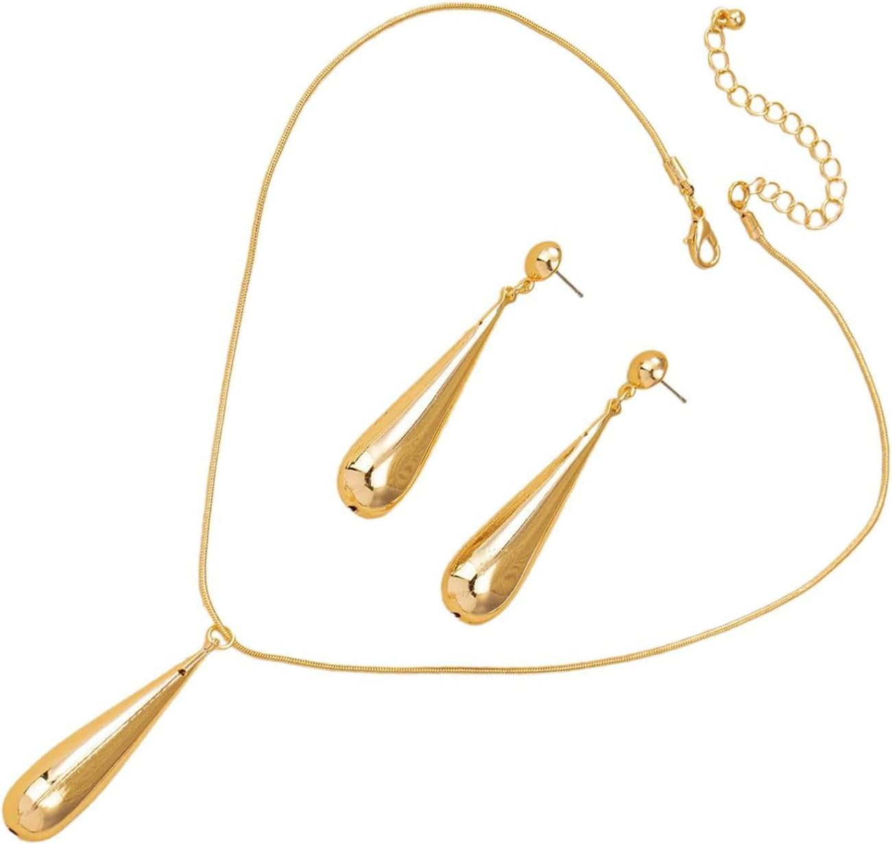Elegant Gold Plated Teardrop Necklace and Matching Earrings Water Drop ...