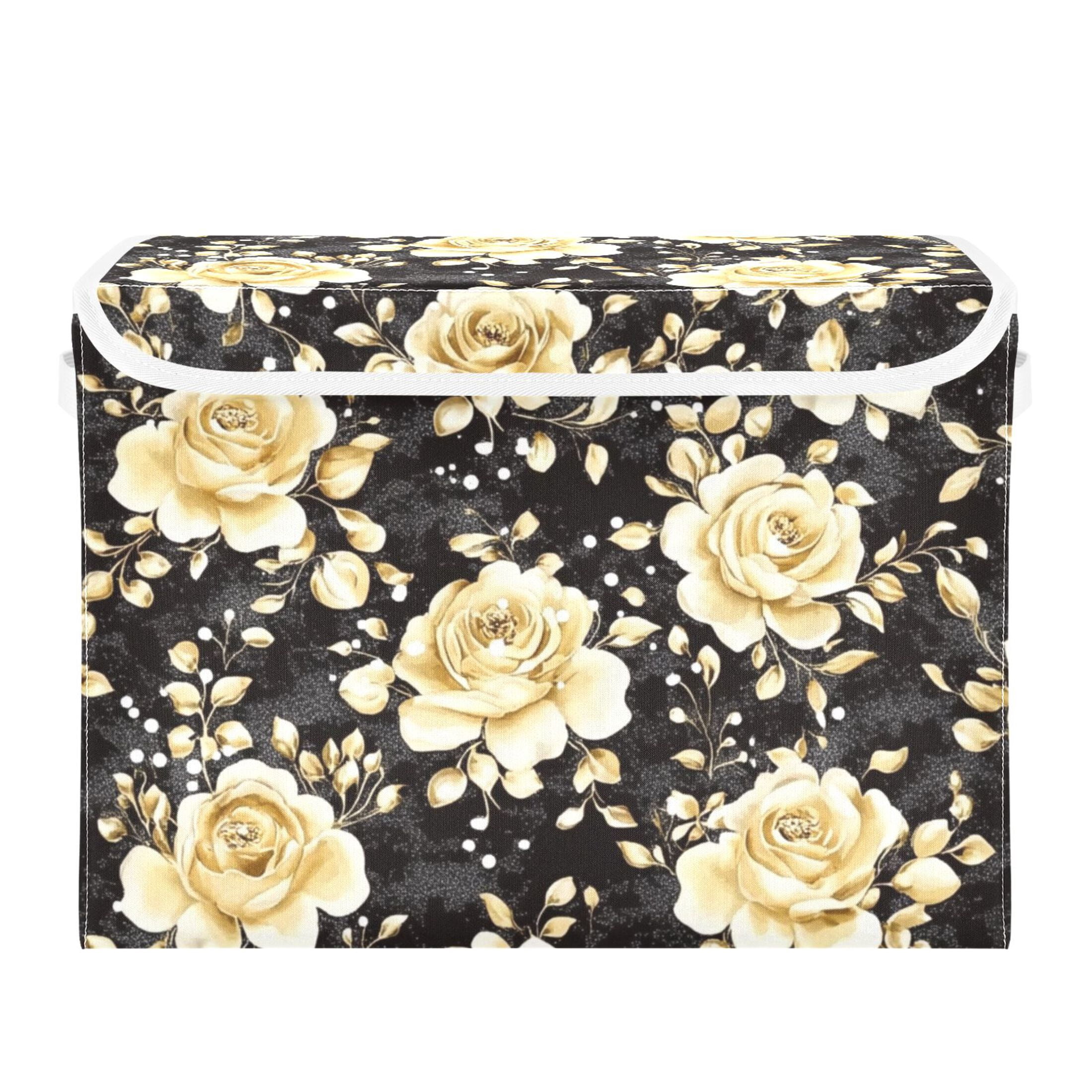 Elegant Gold Rose Large Storage Bins with Linen Collapsible Lid Storage ...