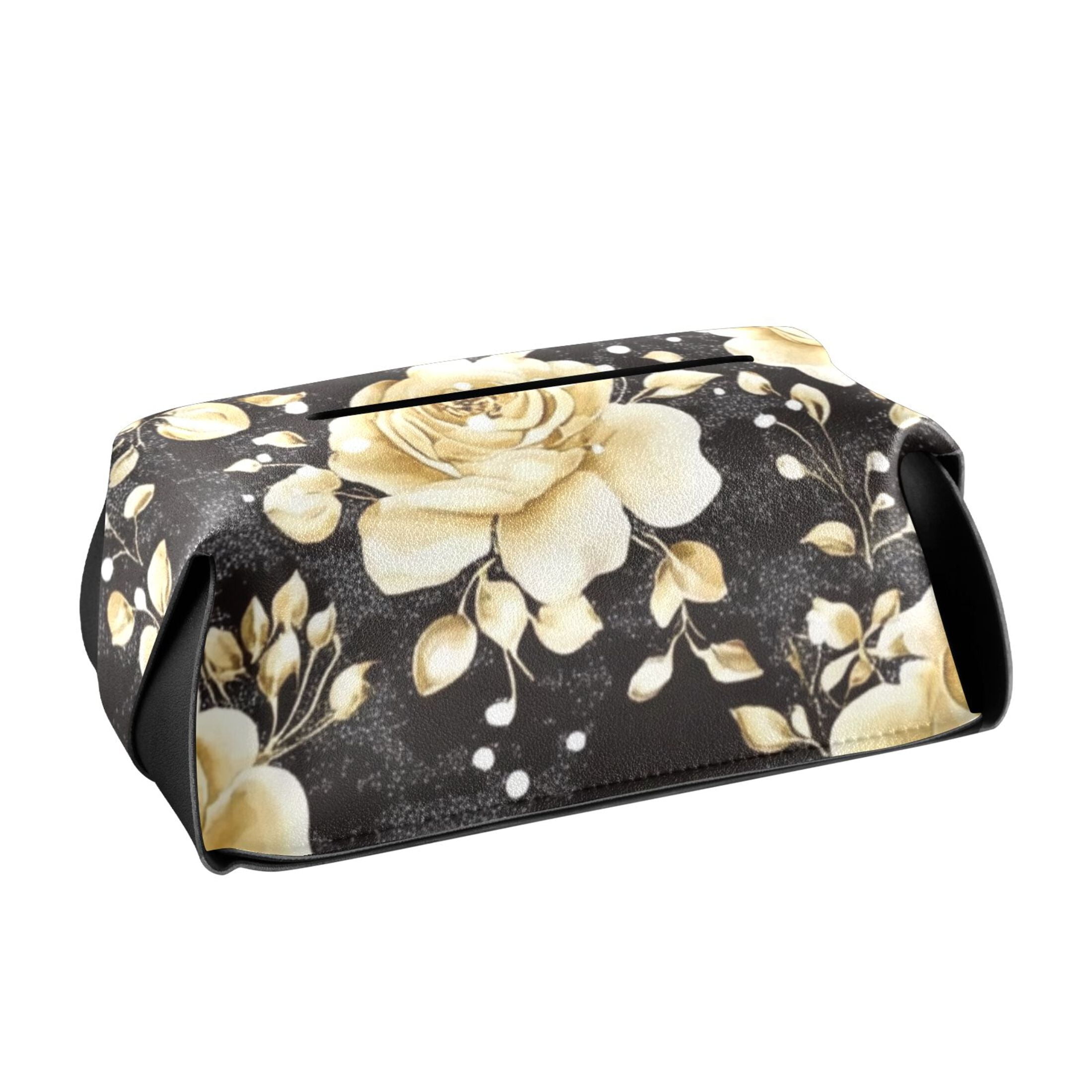 Elegant Gold Rose Tissue Box Cover Leather Square Rectangle Tissue Box ...