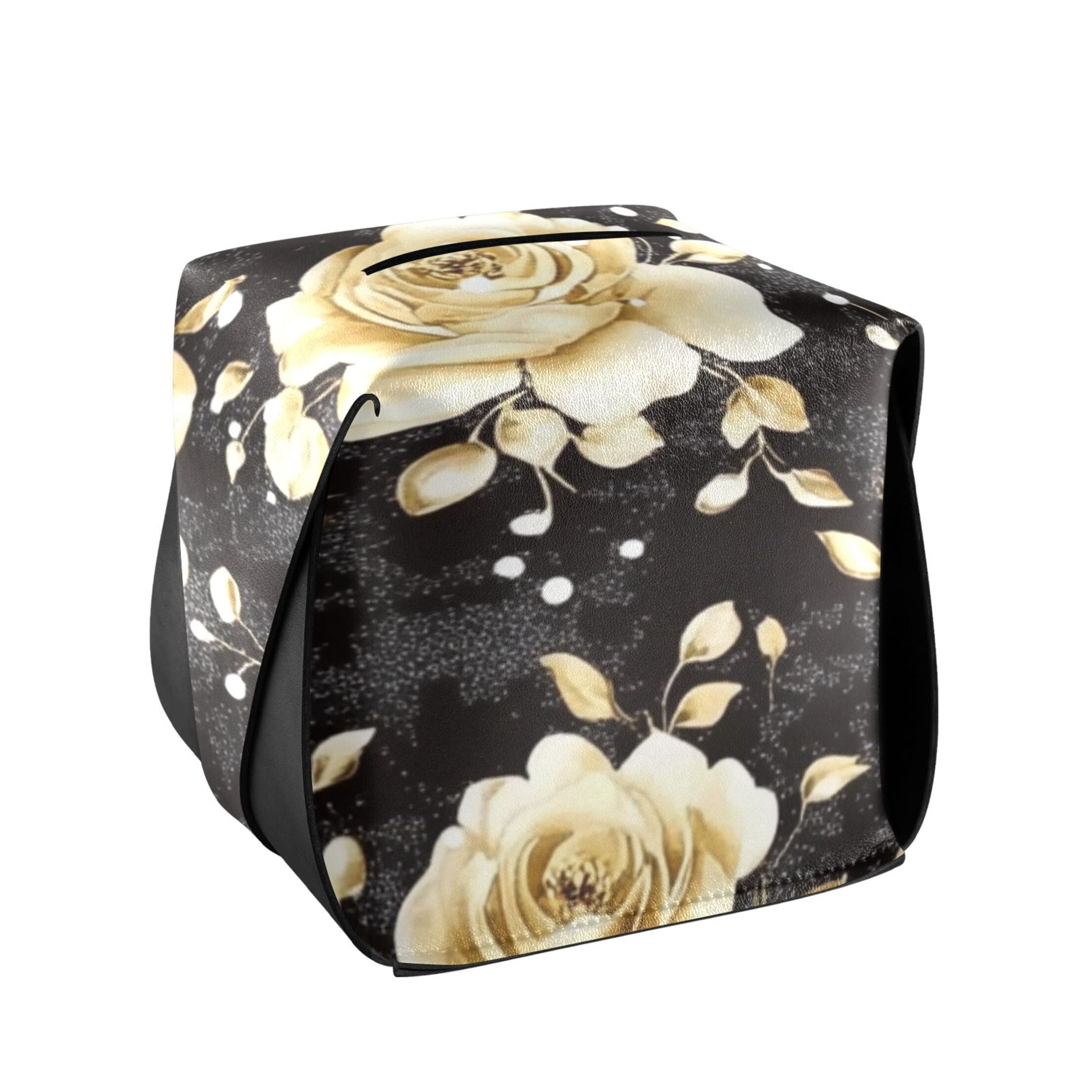 Elegant Gold Rose Tissue Box Cover Leather Square Rectangle Tissue Box ...