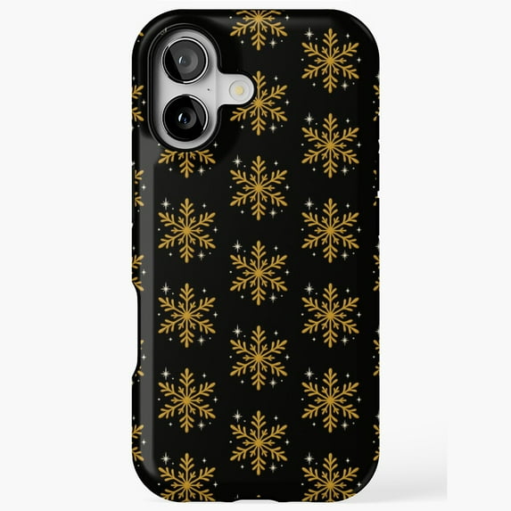 Elegant Gold Snowflake on Black Luxe Pattern for iPhone 17 through 11 ...