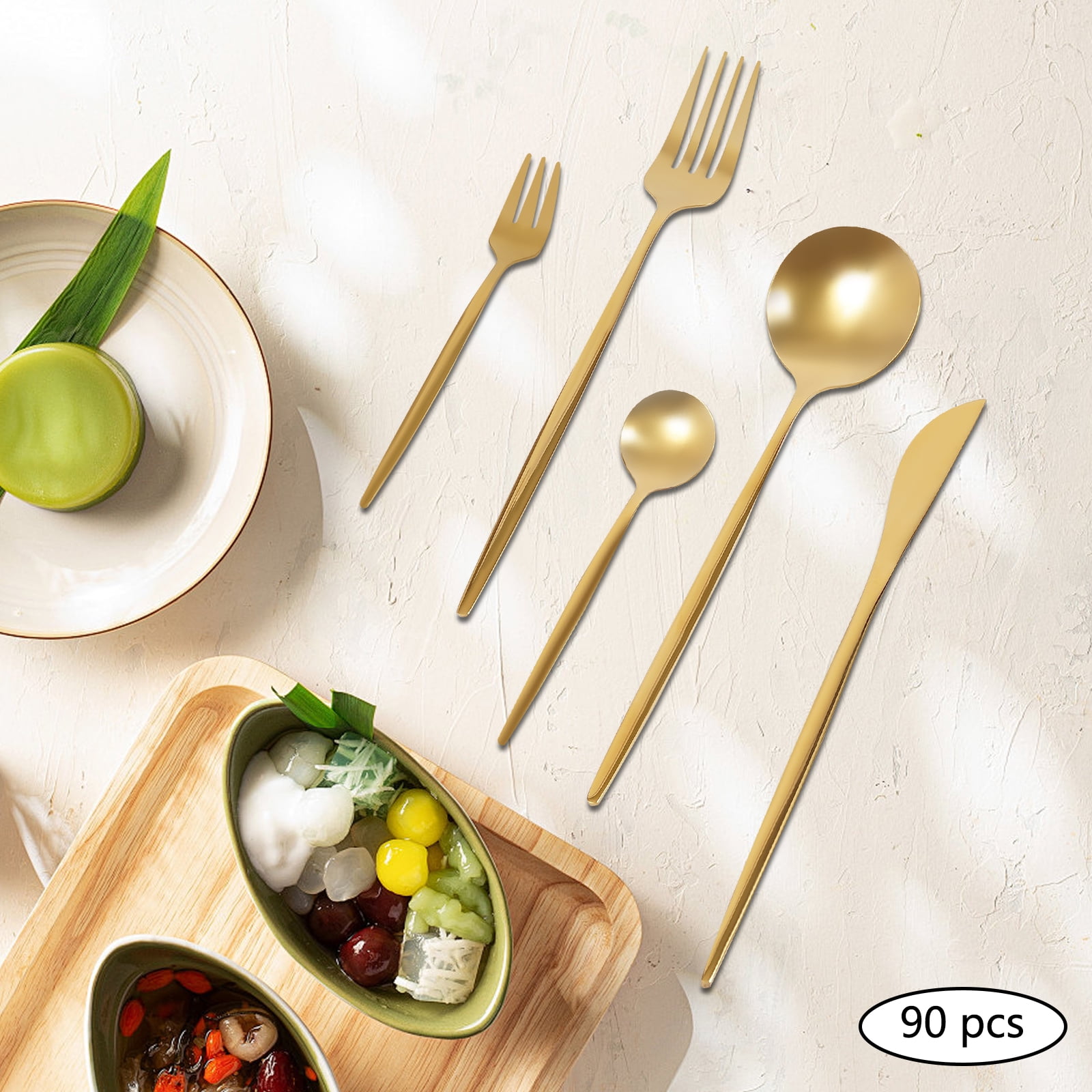 Elegant Gold Stainless Steel Flatware Set – 90 Pieces, Durable ...