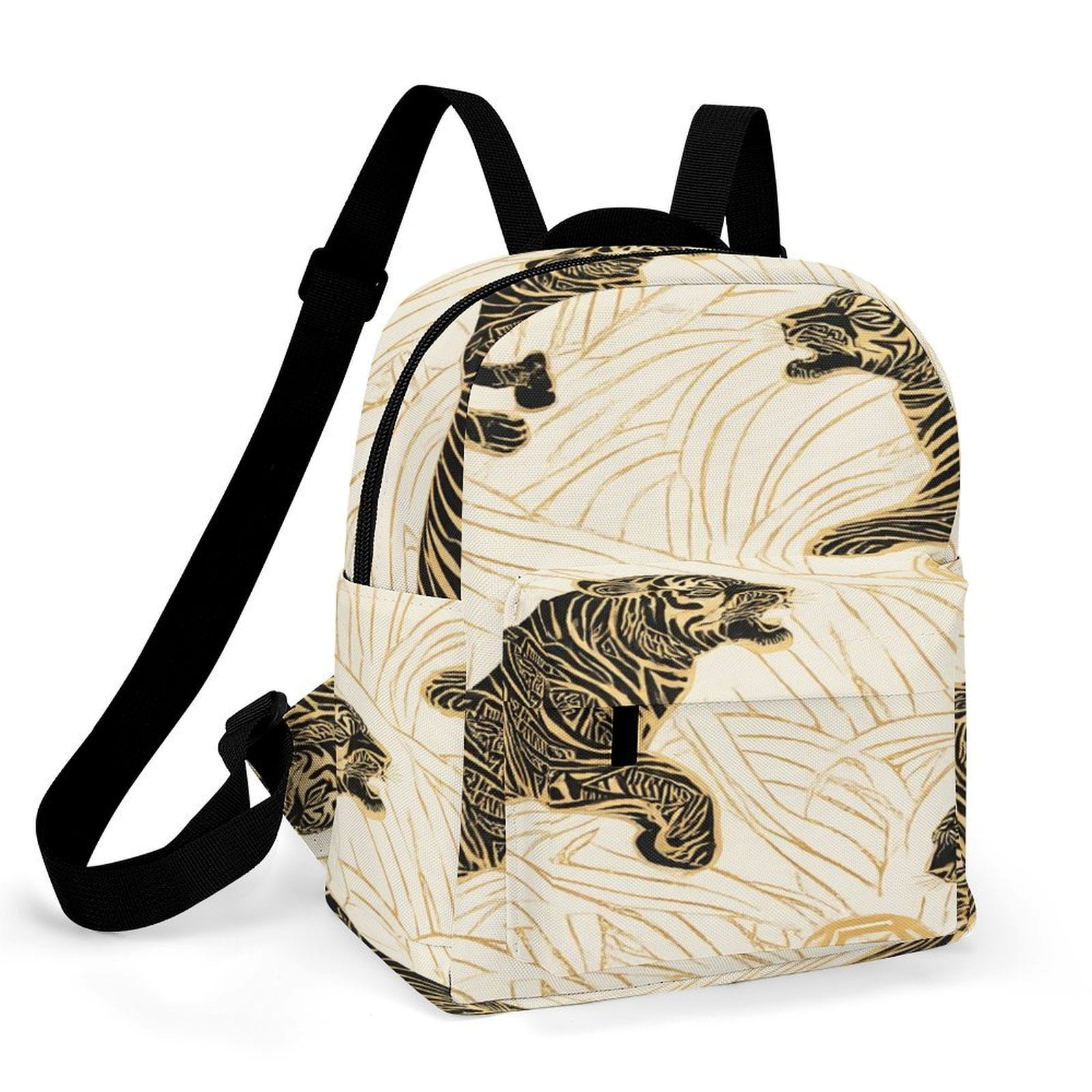 Elegant Gold Tigers Jungle Print Small Backpack Cute Mini Backpacks For ...