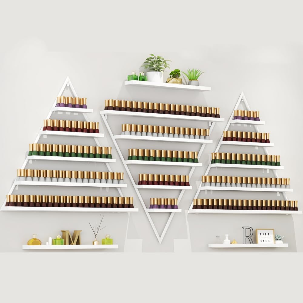 Elegant Gold Wall Mounted Nail Polish Rack - Set of 6 Triangular ...