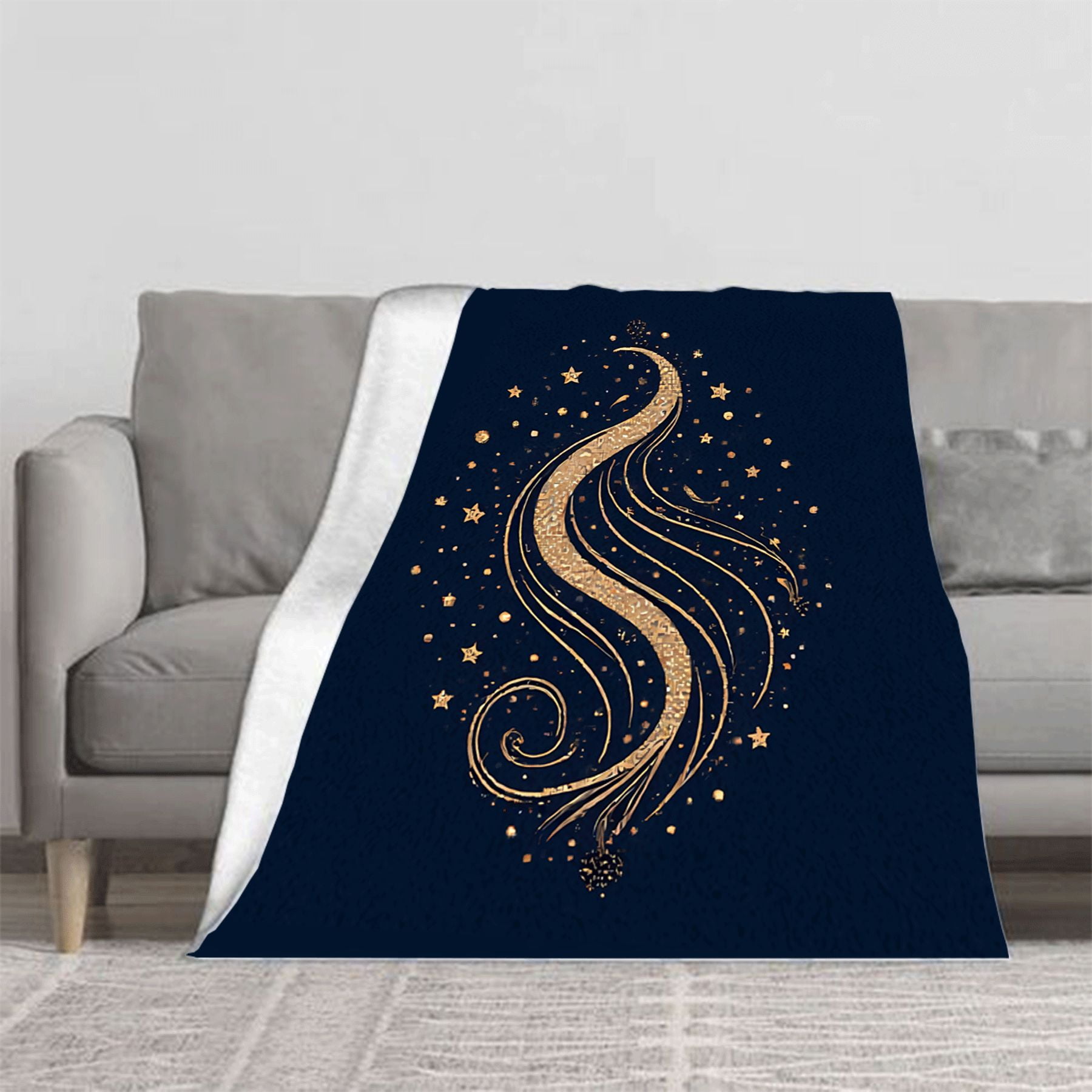 Elegant Golden Crescent Flannel Blanket - Soft Warm Cozy Design for ...