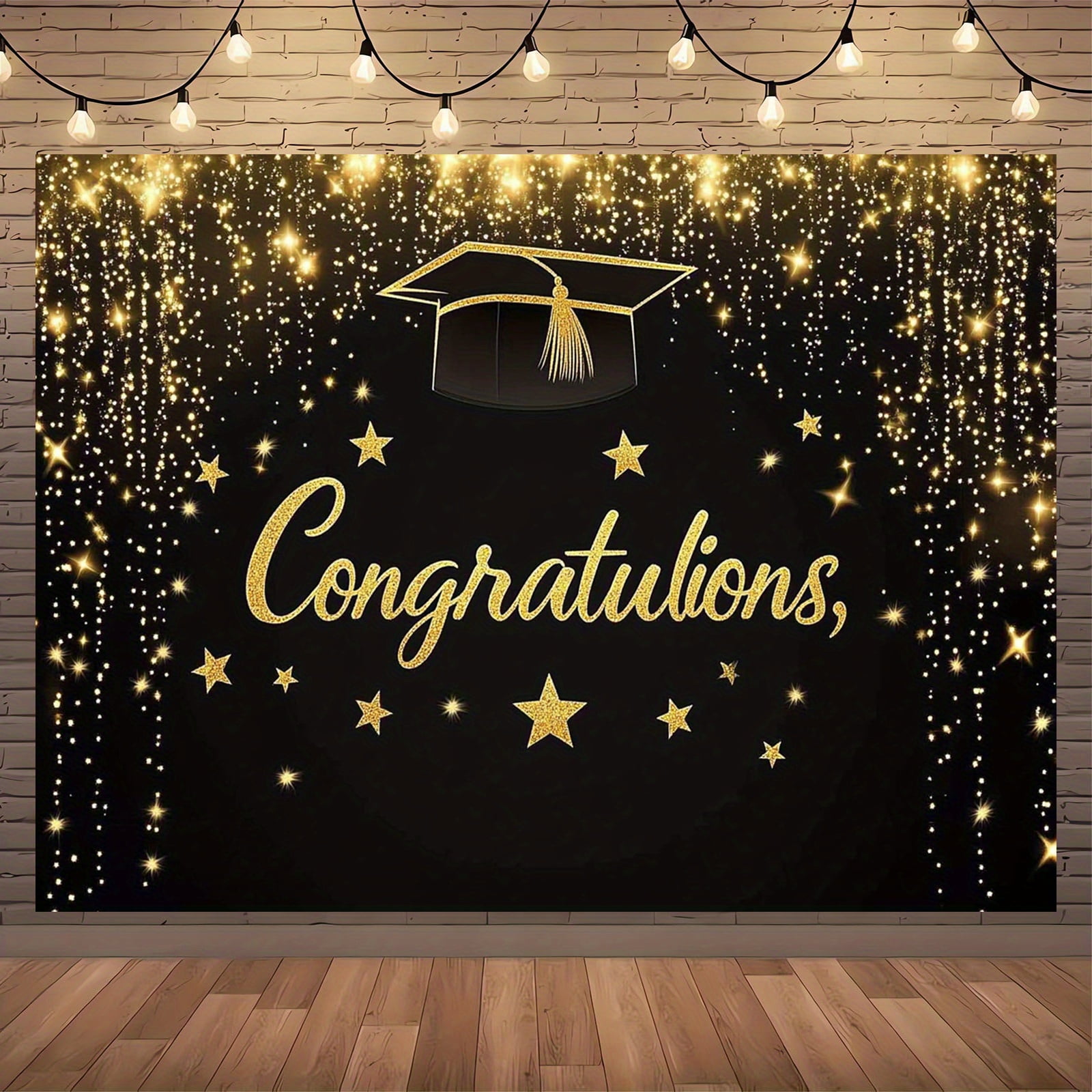 Elegant Golden Graduation Banner - Durable Polyester, "Congratulations ...