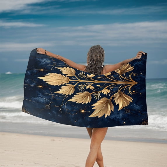 Elegant Golden Leaves & Flowers Pattern Beach Towel - Luxurious Travel ...